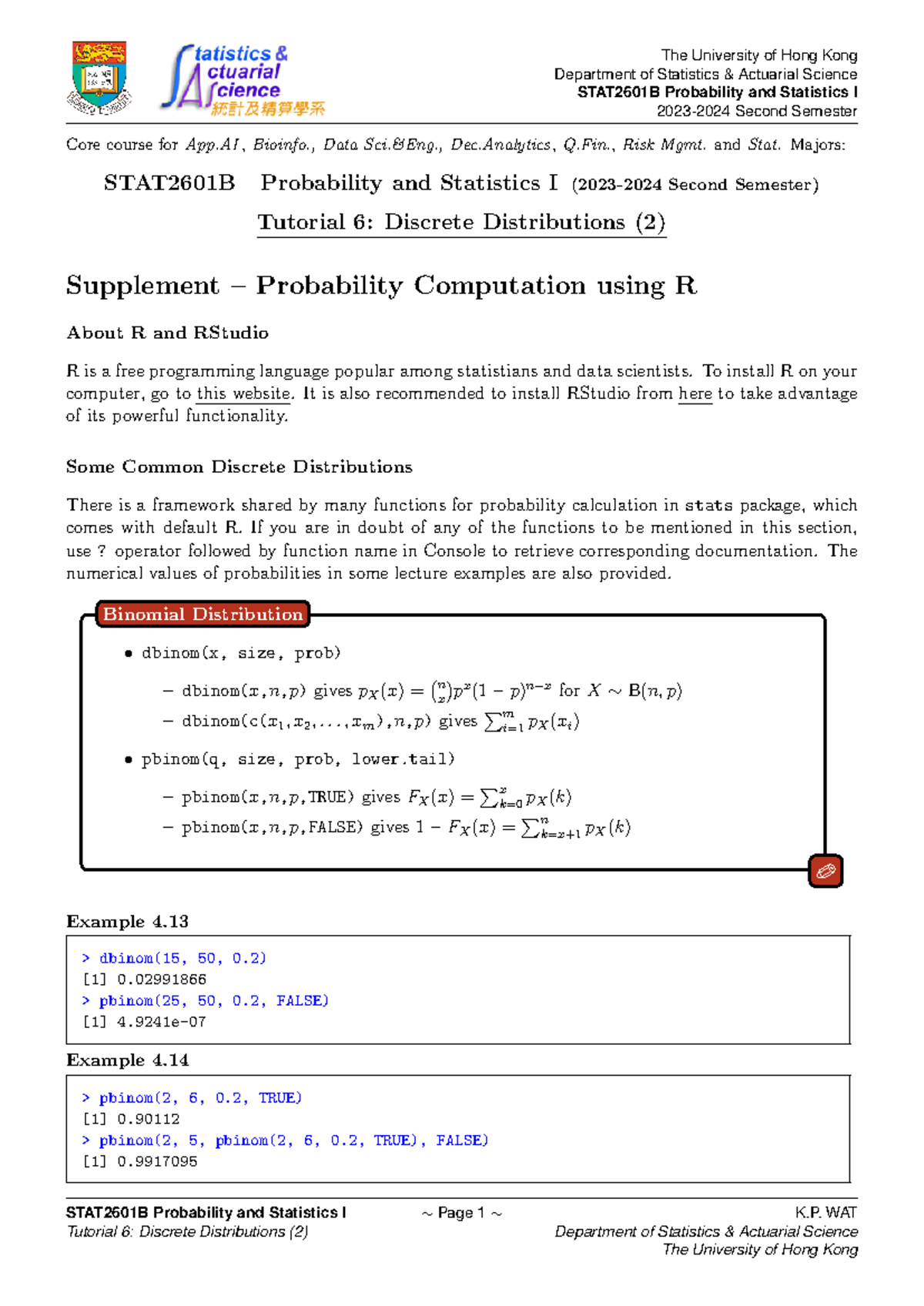 STAT2601 B (23-24, 2nd) Tutorial 6 Supplement - Department of Statistics & Actuarial Science ...