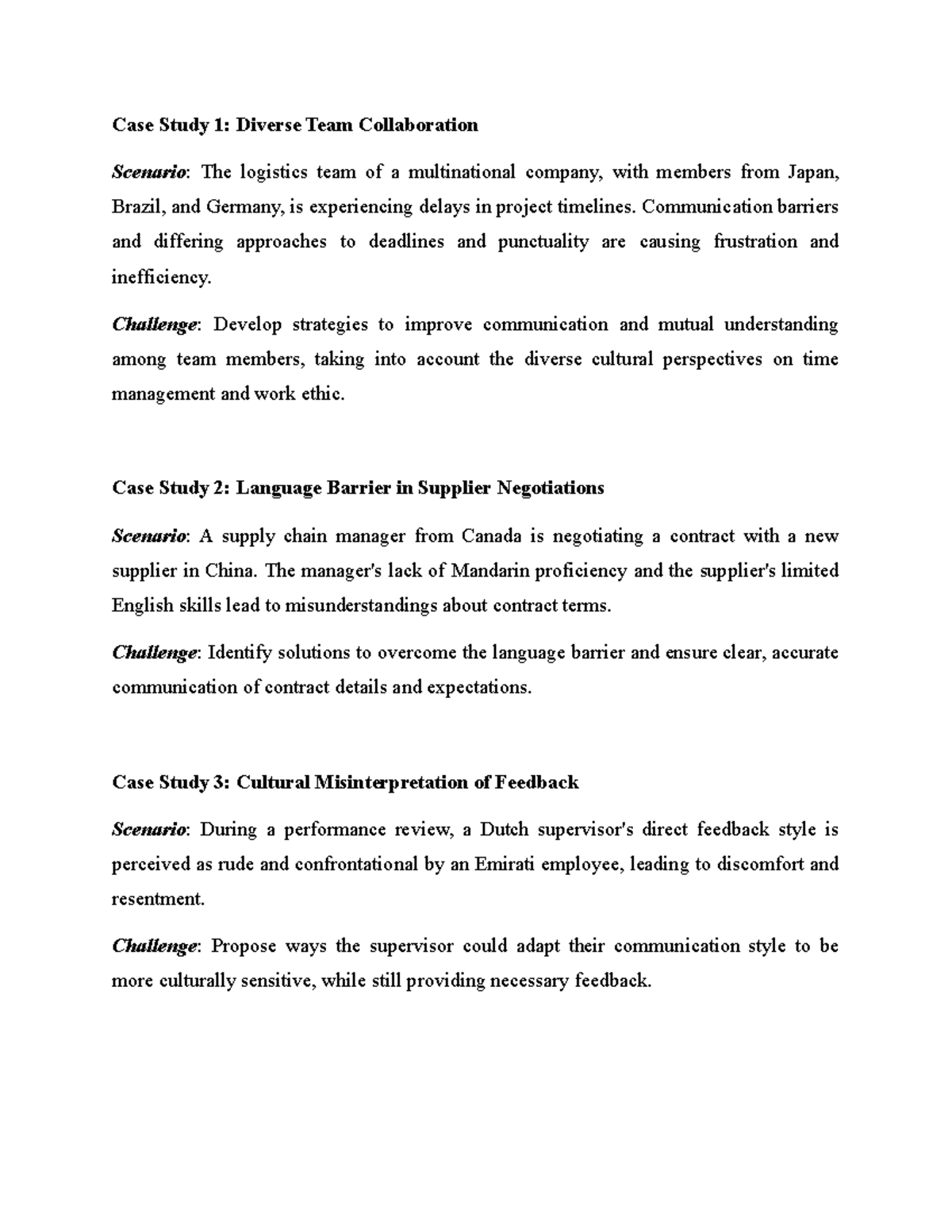 Unit 1 - Case Study - (Logistics) - Case Study 1: Diverse Team ...