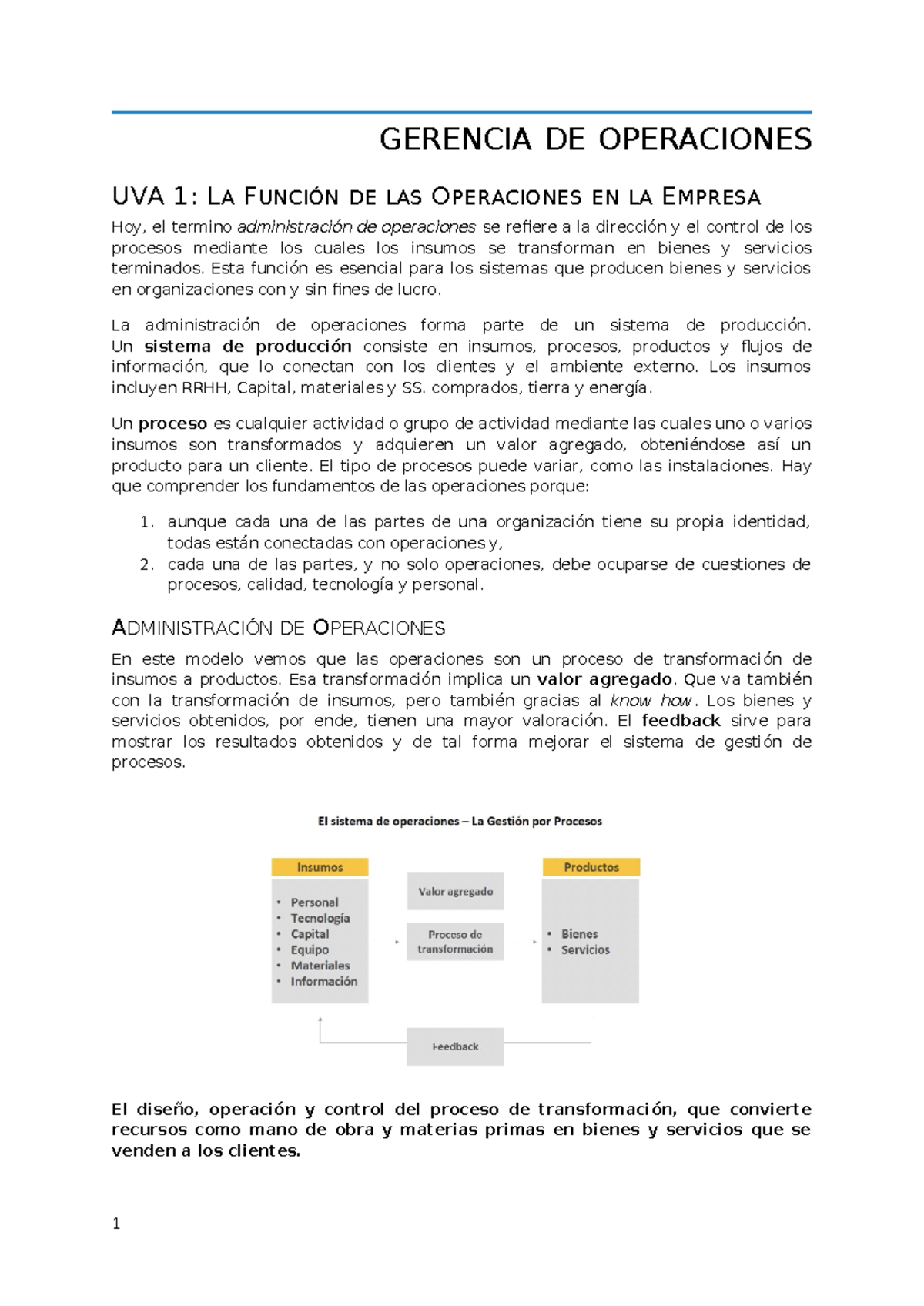 Gerencia De Operaciones - GERENCIA DE OPERACIONES UVA 1: LA FUNCIÓN DE ...