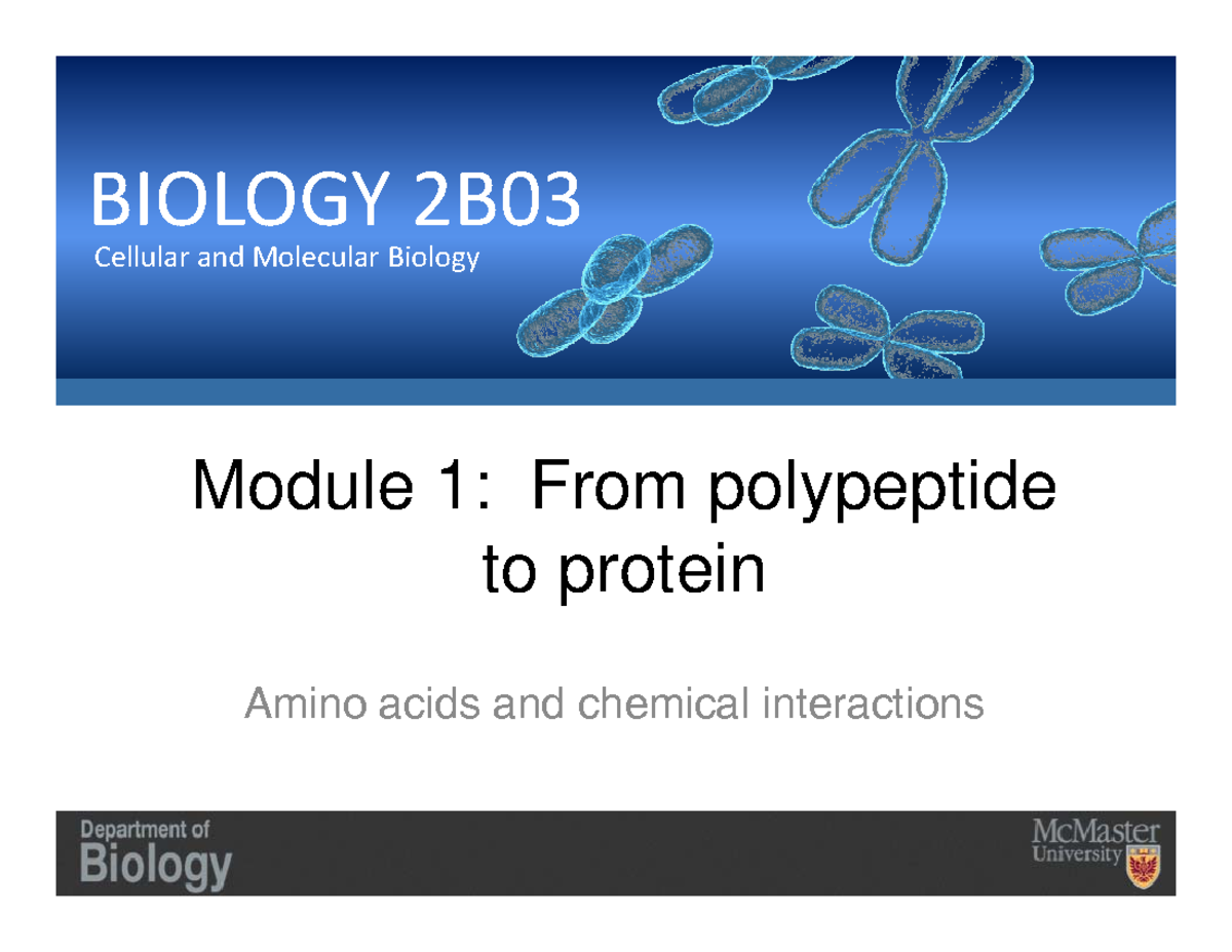 Biology 2B03 M1L1 - BIOLOGYBIOLOGY 2B032B Cellular and Molecular ...