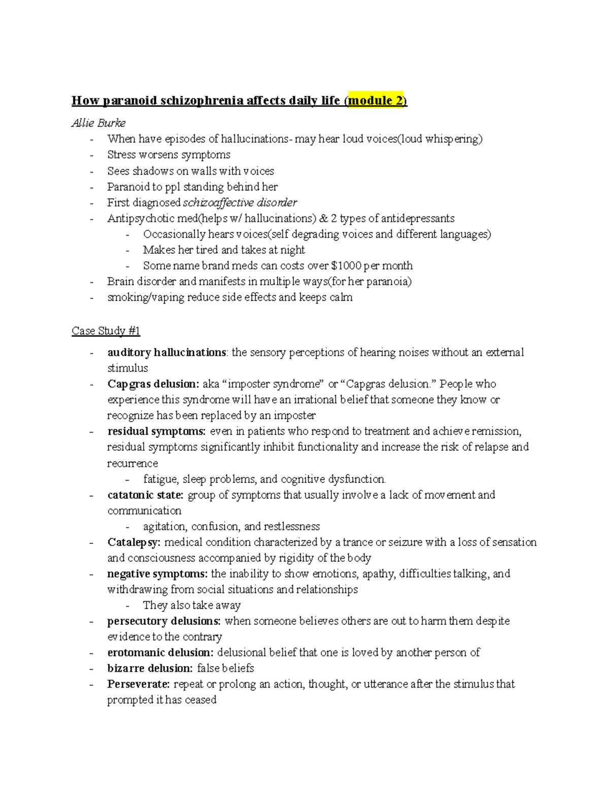 Copy of Psy 339 - lecture notes - How paranoid schizophrenia affects ...