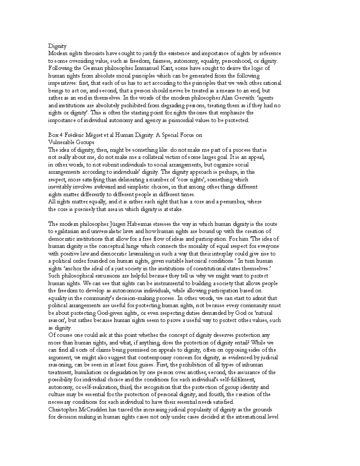 Human Rights Political Science - Dignity Modern rights theorists have ...