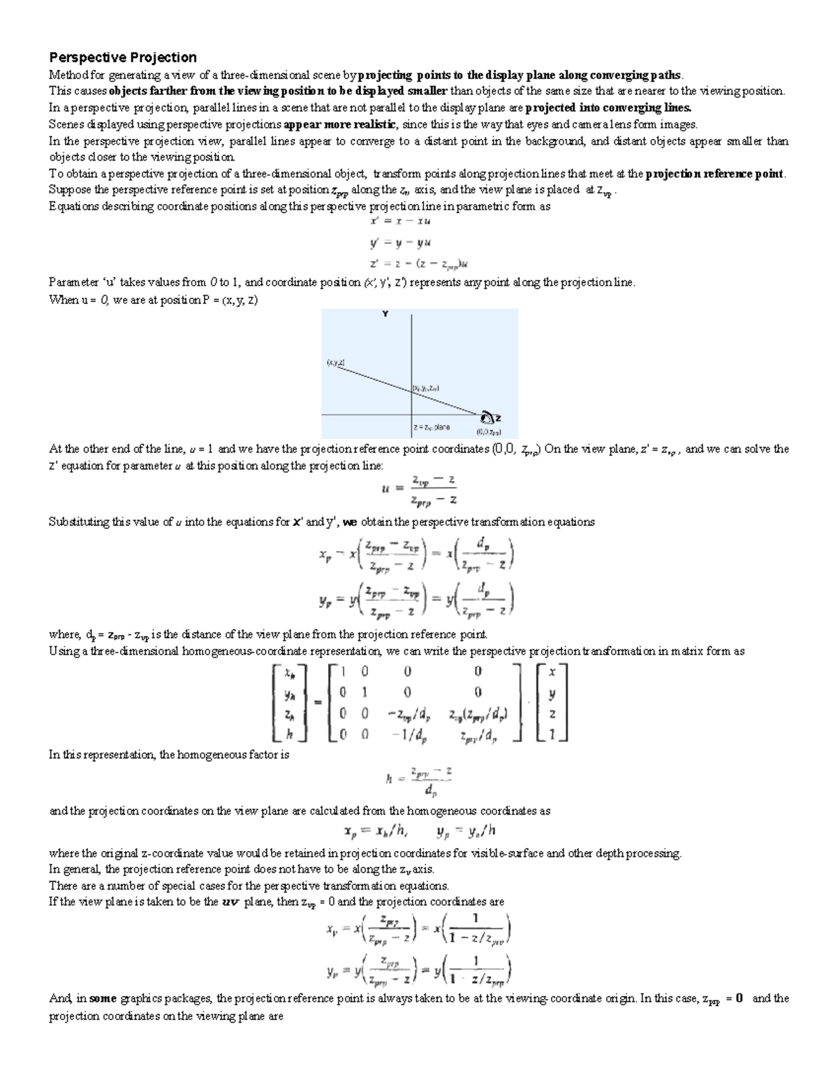 Perspective Projection H and B - Perspective Projection Method for generating a view of a - Studocu