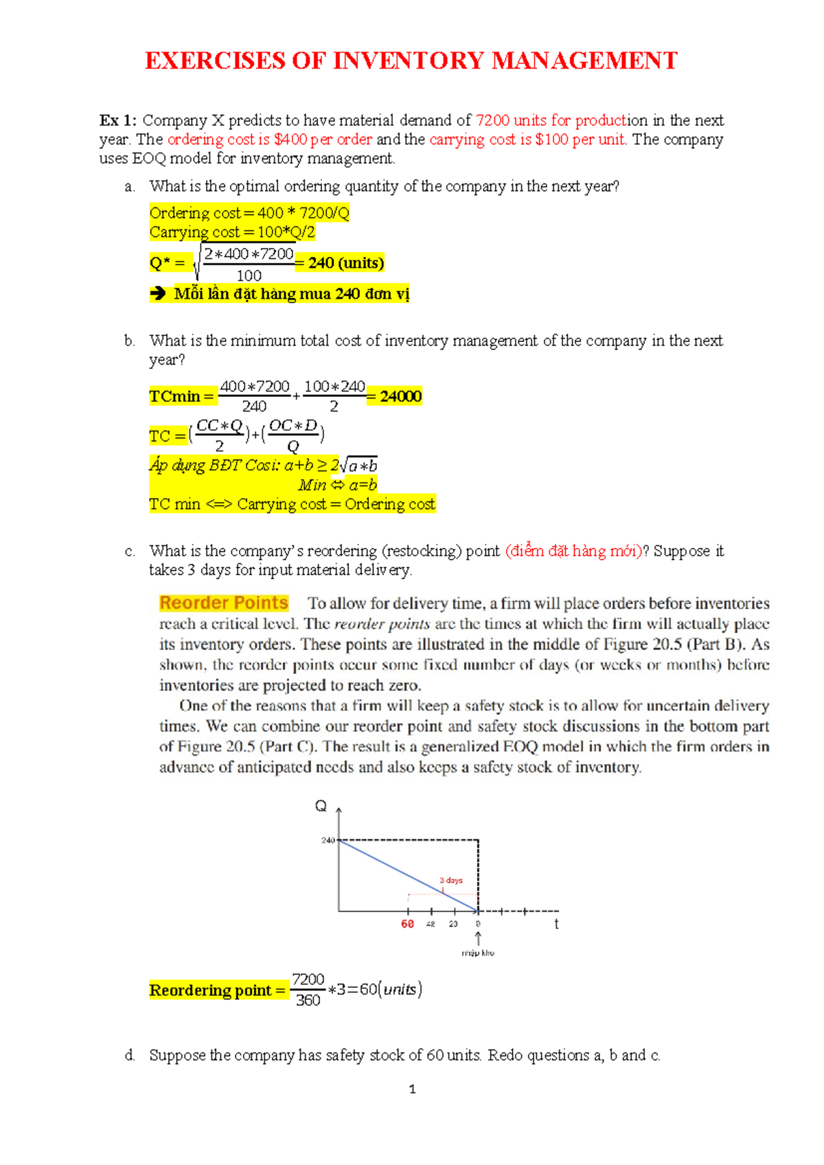 Exercises of inventory management - EXERCISES OF INVENTORY MANAGEMENT ...