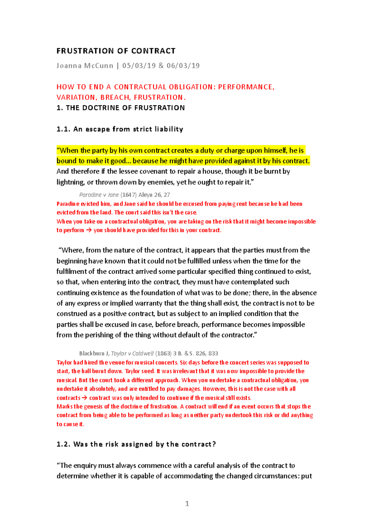05:03:19 - Frustration handout 2019 - FRUSTRATION OF CONTRACT Joanna ...