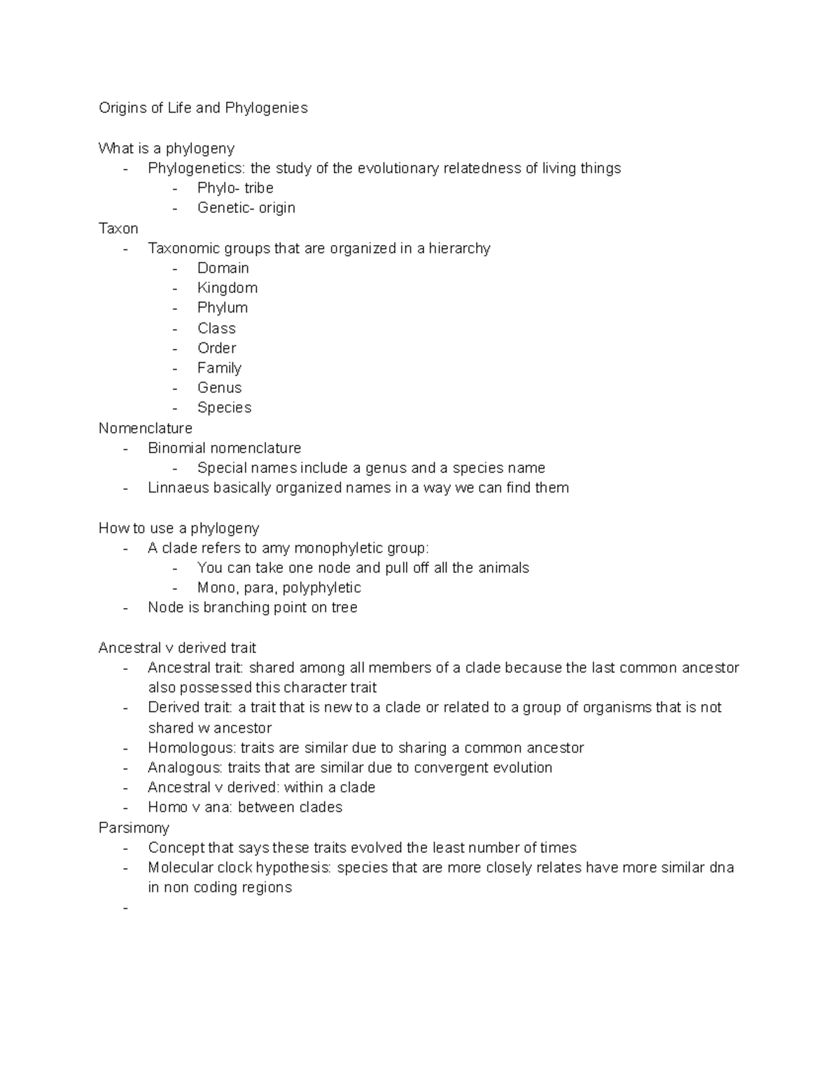 BILD 3 UCSD Origins of Life and Phylogenies - Origins of Life and ...