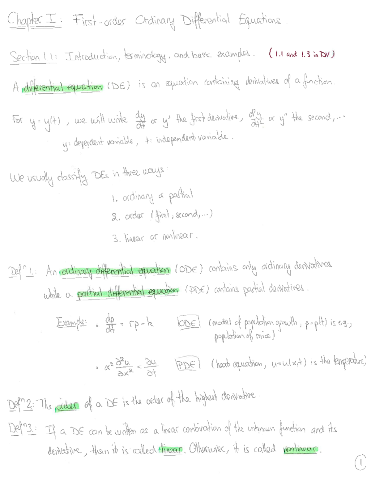 ODEs Sep9 - Math notes lec 1 - MAT2384 - Studocu