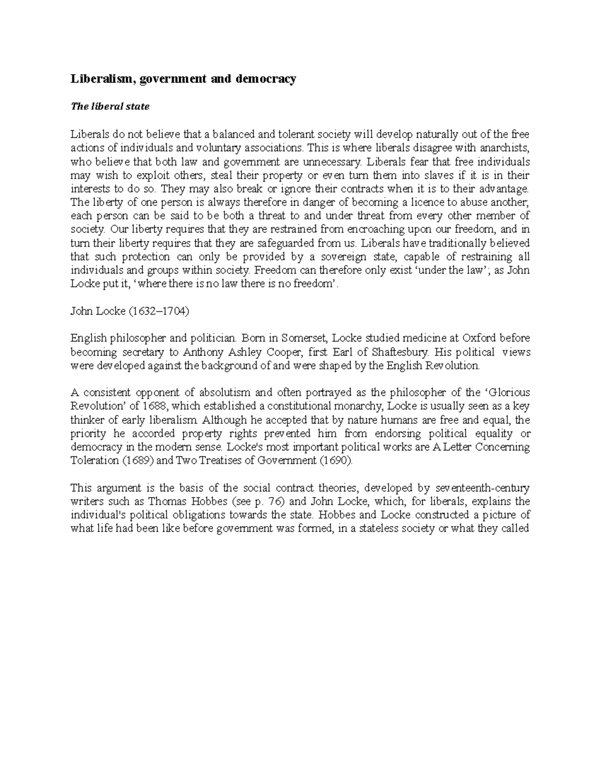 Classic Liberalism - Liberalism, government and democracy The liberal ...