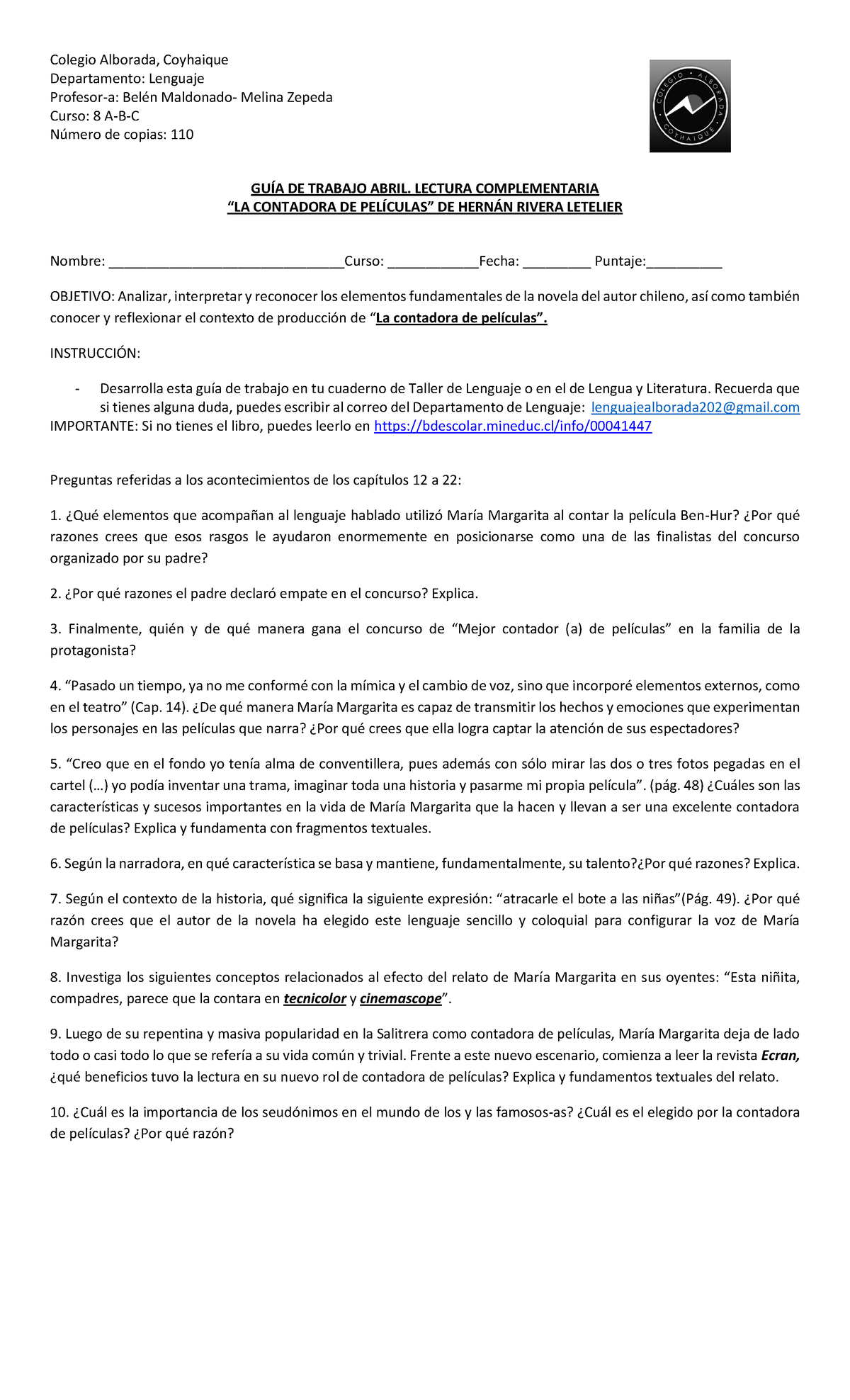 Libro Lectura Complementaria - Colegio Alborada, Coyhaique Departamento ...