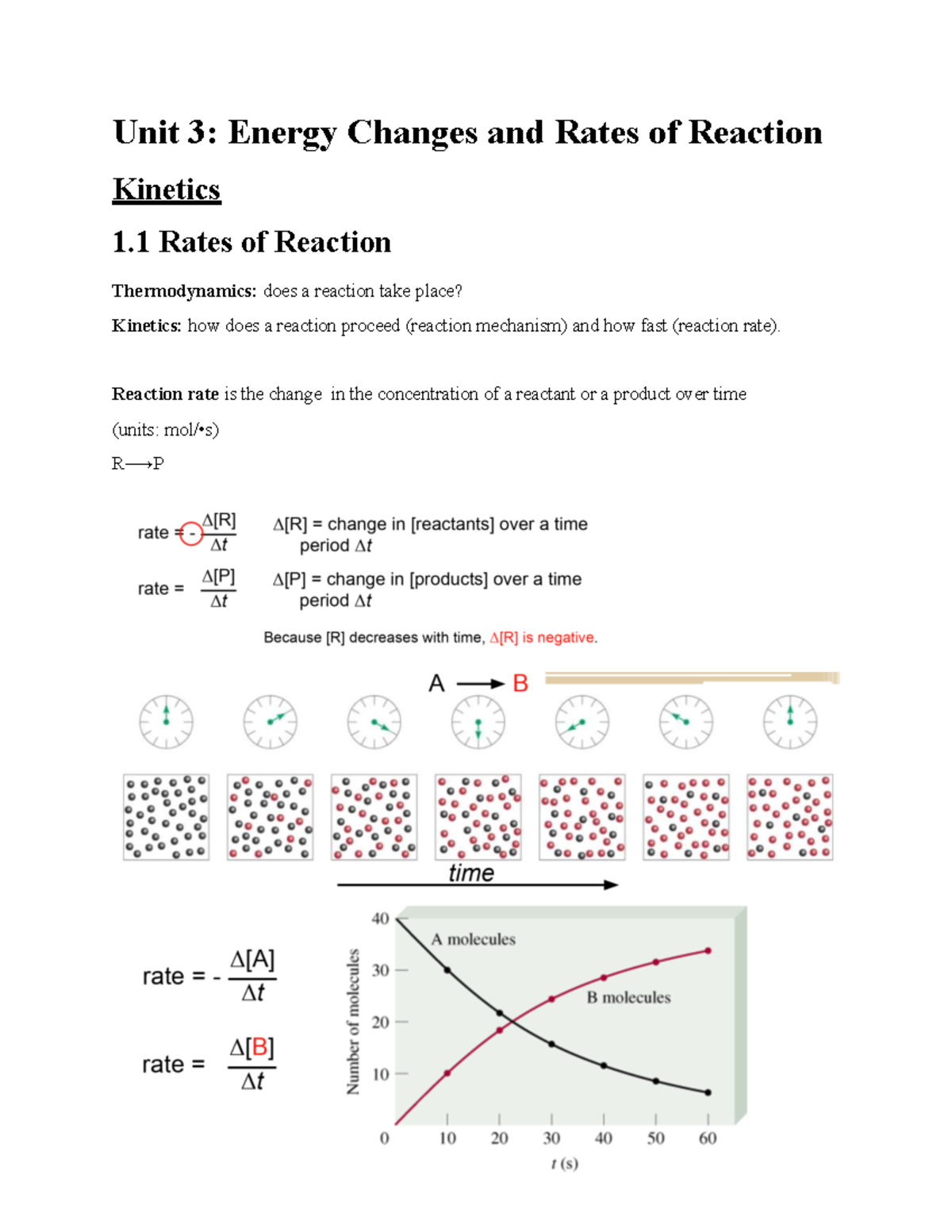 Unit 3: Kinetics Notes - CHEM - Unit 3: Energy Changes and Rates of ...