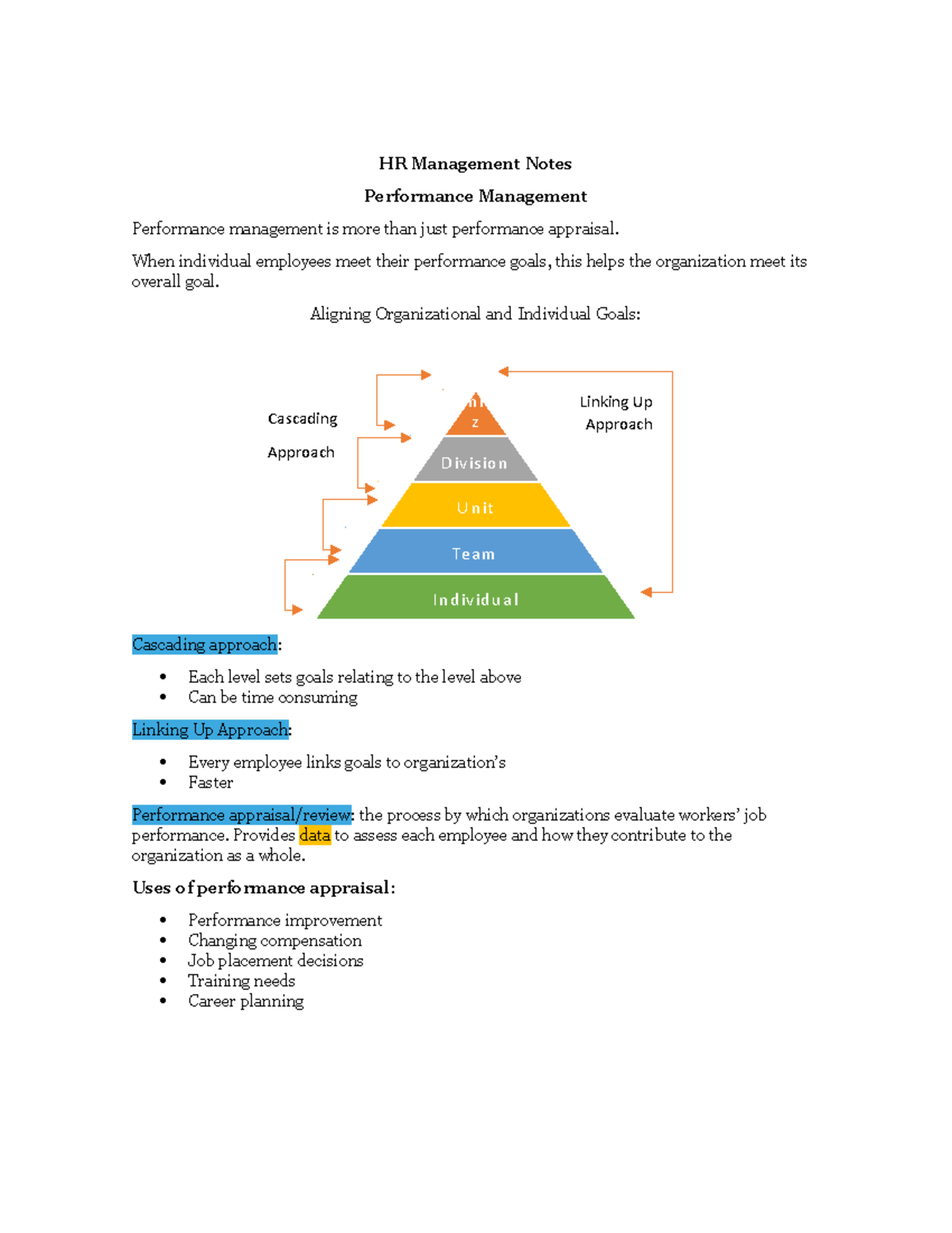 Performance appraisal notes - HR Management Notes Performance ...