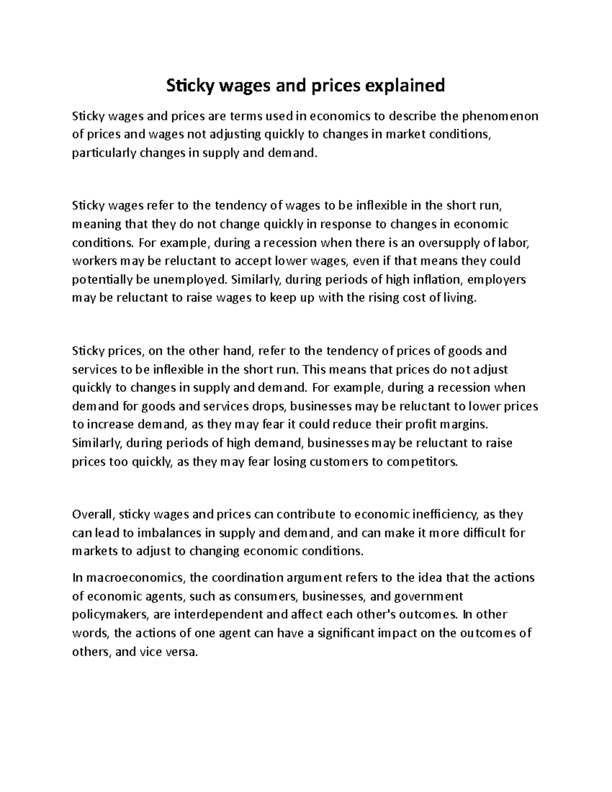 Sticky wages and prices explained - Sticky wages refer to the tendency ...