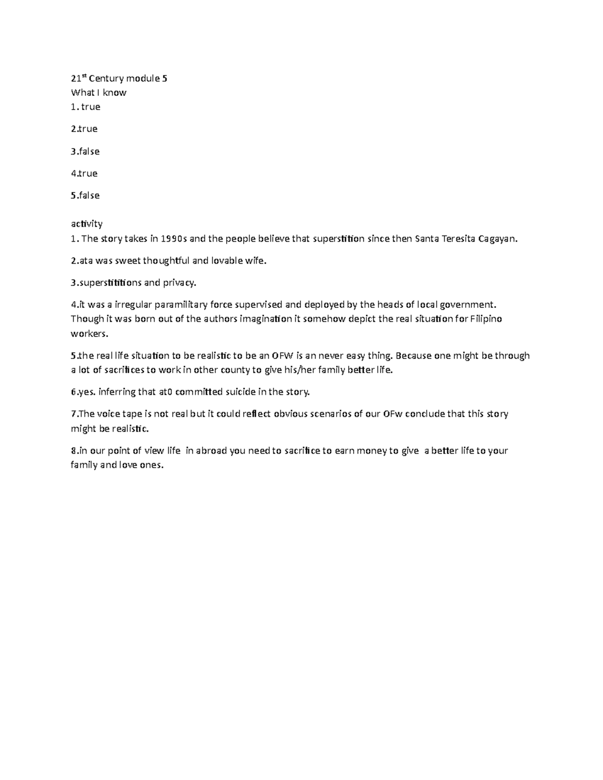 21st Century module 5 - ACTIVITY - 21 st Century module 5 What I know ...