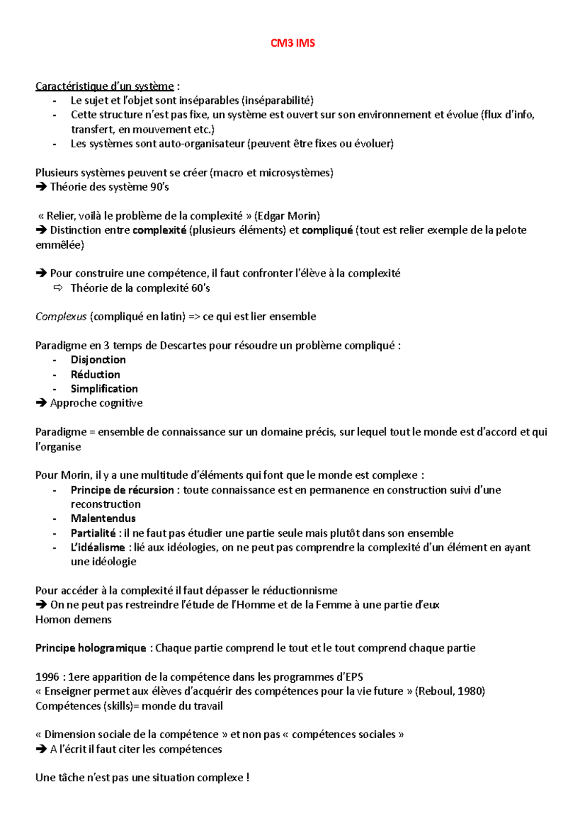 CM3 - CM3 - CM3 IMS Caractéristique d’un système : - Le sujet et l ...