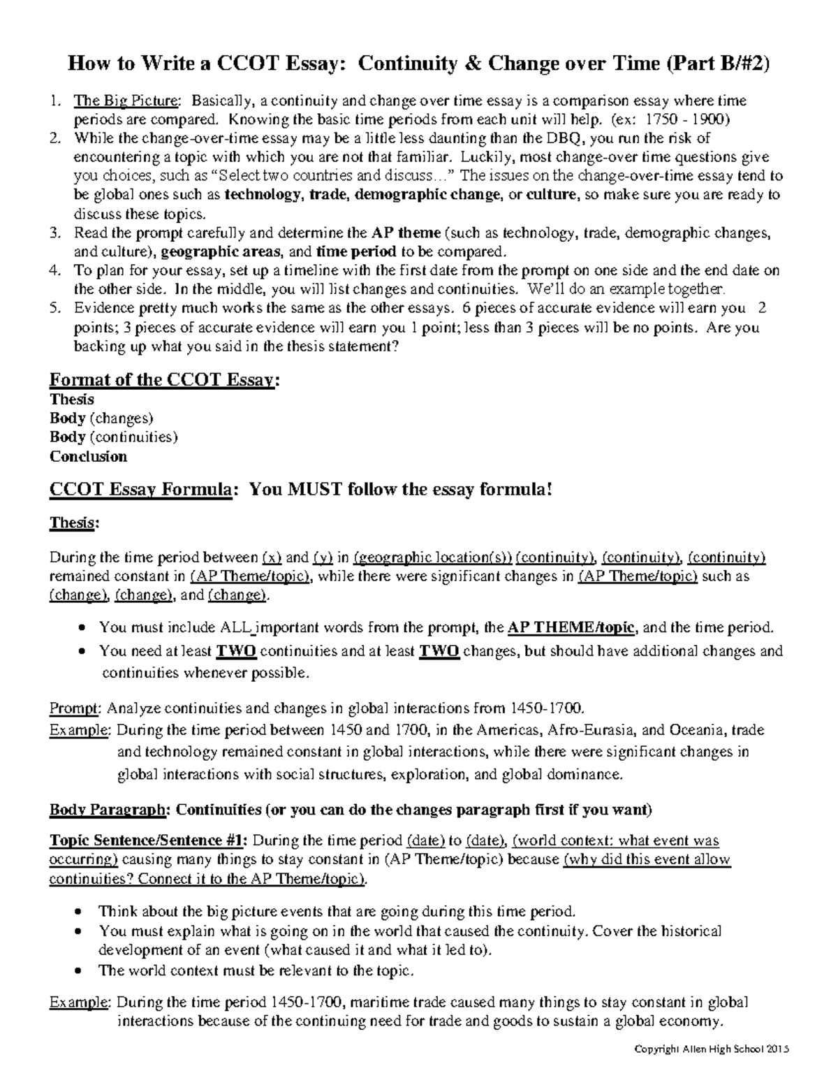 How to Write a CCOT Essay 2015 qw5tx4 wr4gss - Copyright Allen High ...