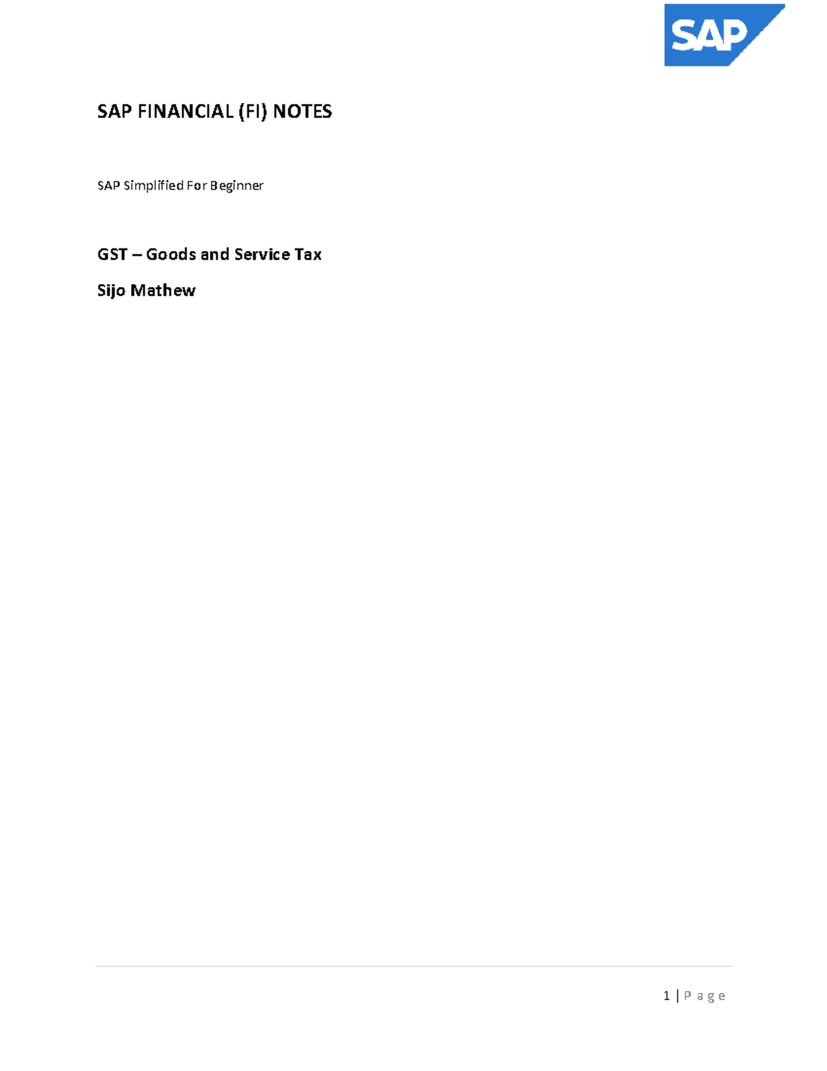 SAP FI Notes GST - SAP FINANCIAL (FI) NOTES SAP Simplified For Beginner ...