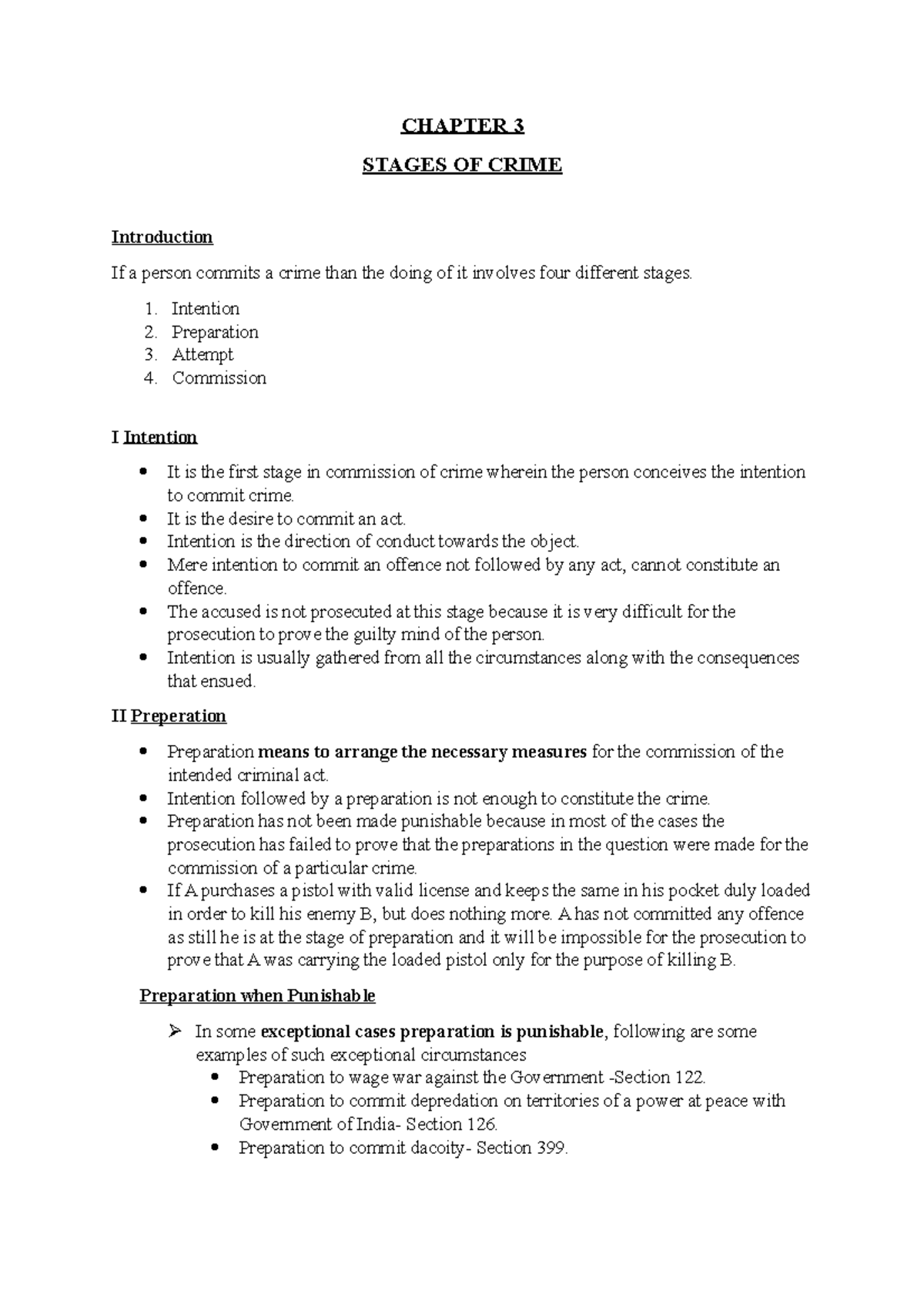 Stages of Crime - CHAPTER 3 STAGES OF CRIME Introduction If a person ...