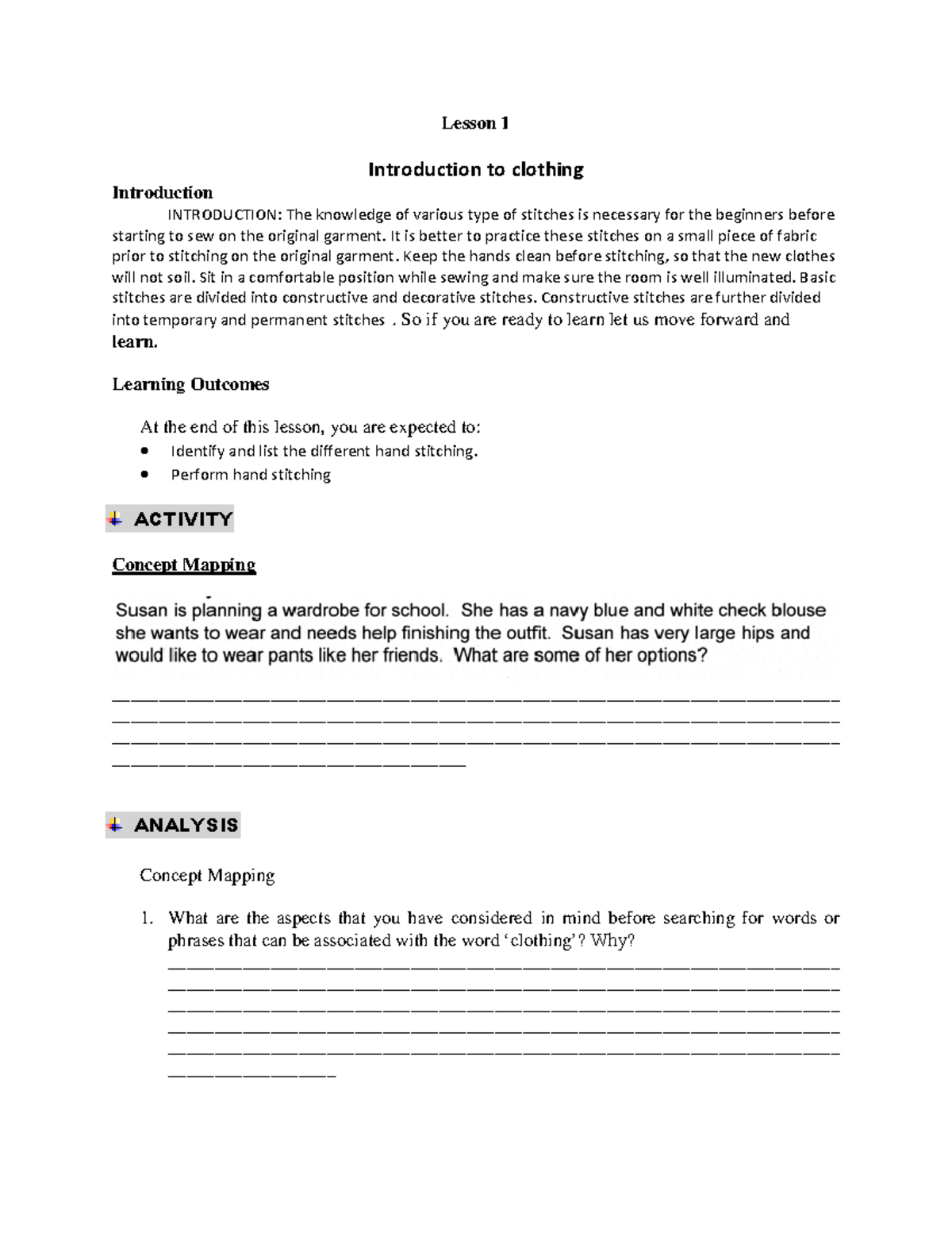 Lesson 1 clothing construction - Lesson 1 Introduction to clothing ...