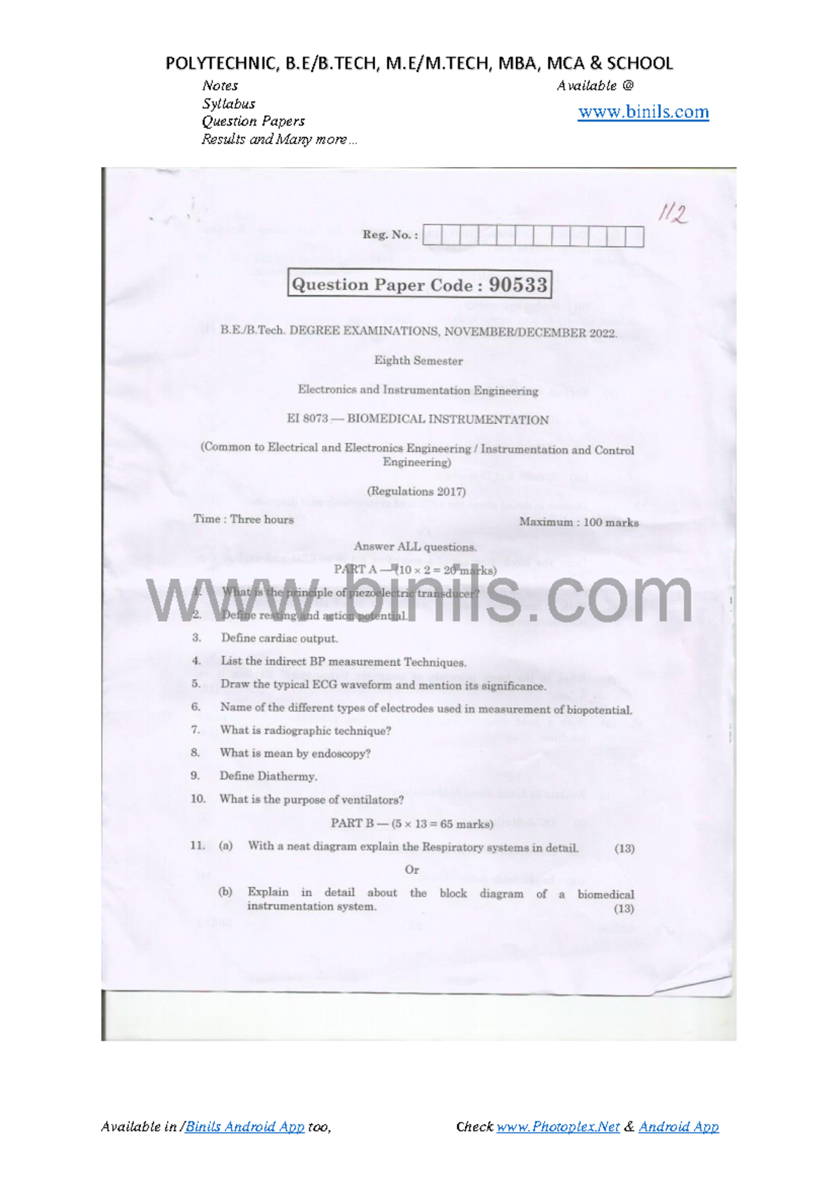 BMI Nov Dev 2022 reg 2017 - Electrical & Electronics Engineering ...