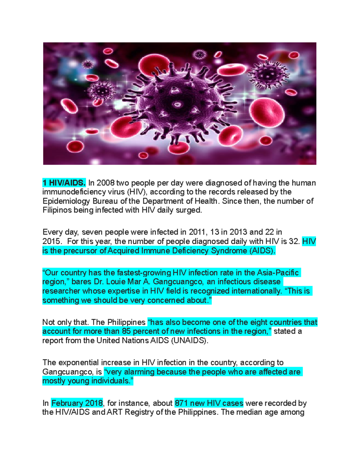 1 HIV - Lecture notes 1 - 1 HIV/AIDS. In 2008 two people per day were ...
