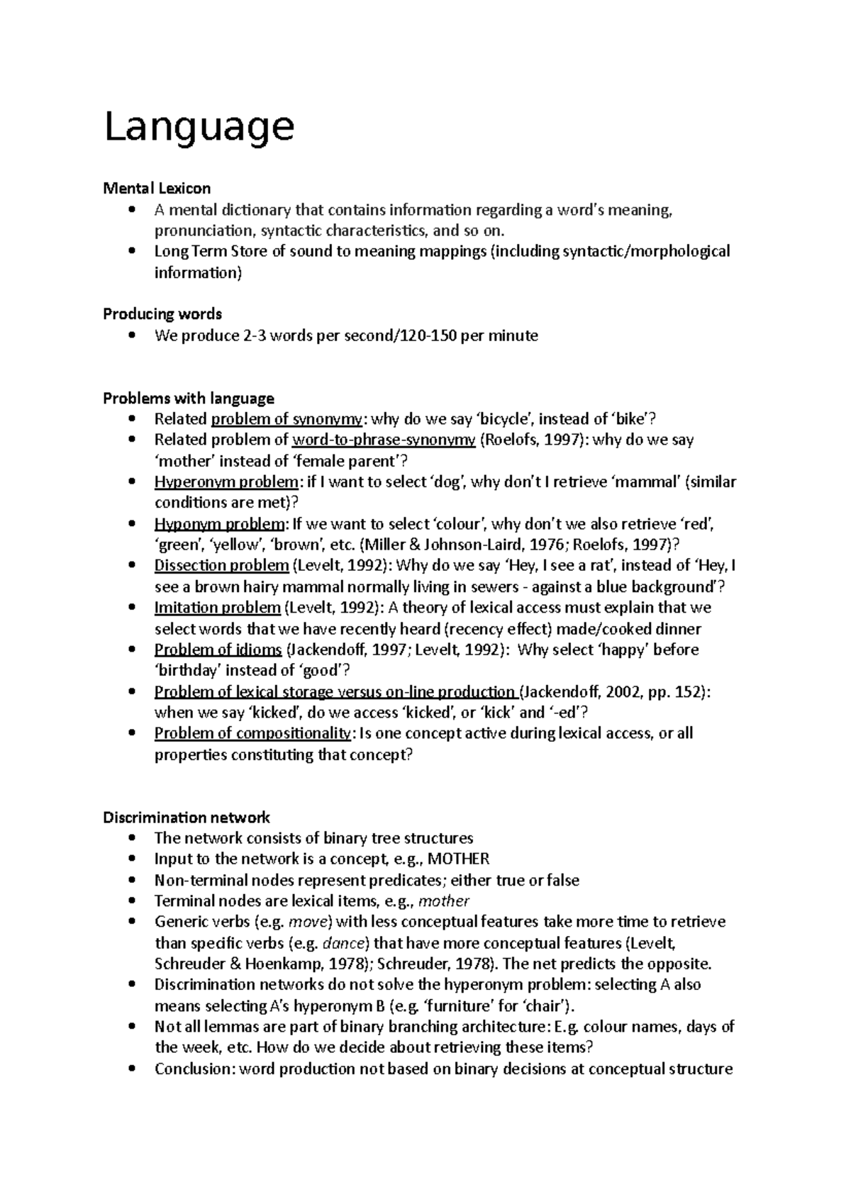 Language - Lecture notes 2 - Language Mental Lexicon A mental - Studocu
