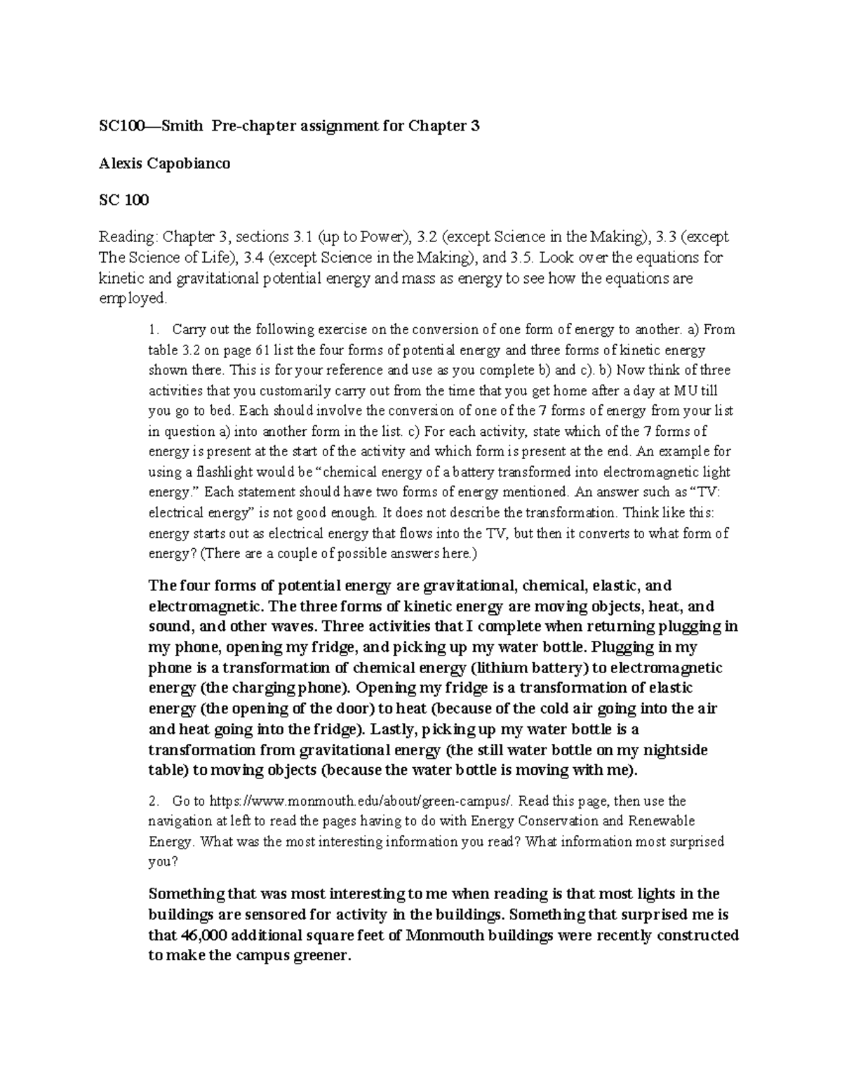 Sc100 Chapter 3 - SC100—Smith Pre-chapter assignment for Chapter 3 ...