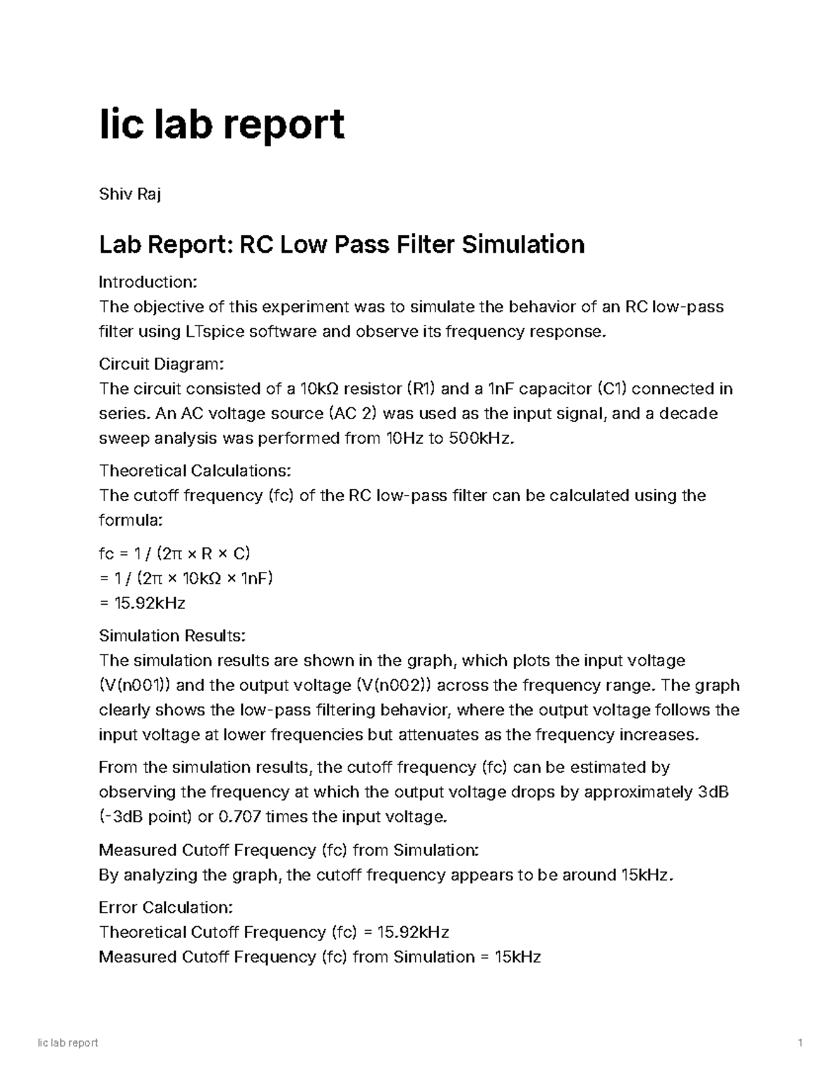 Lic lab report - lic lab report Shiv Raj Lab Report: RC Low Pass Filter ...