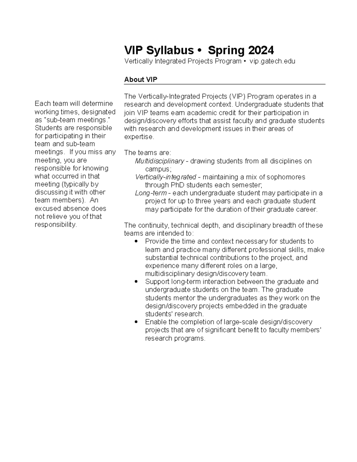 Vip syllabus for students - Spring 2024 - VIP Syllabus • Spring 2024 ...