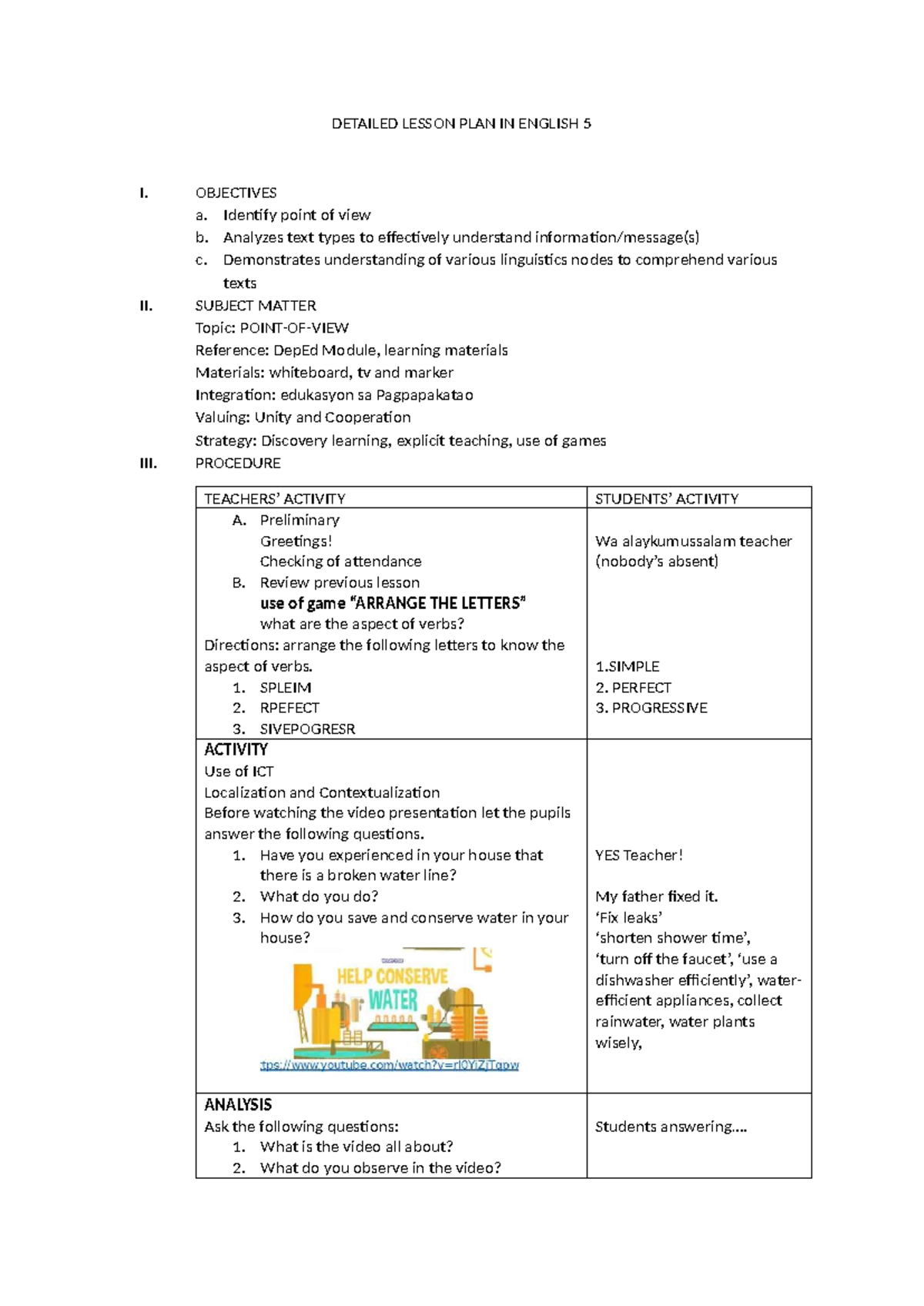 Detailed Lesson PLAN IN English 5.REV - DETAILED LESSON PLAN IN ENGLISH ...