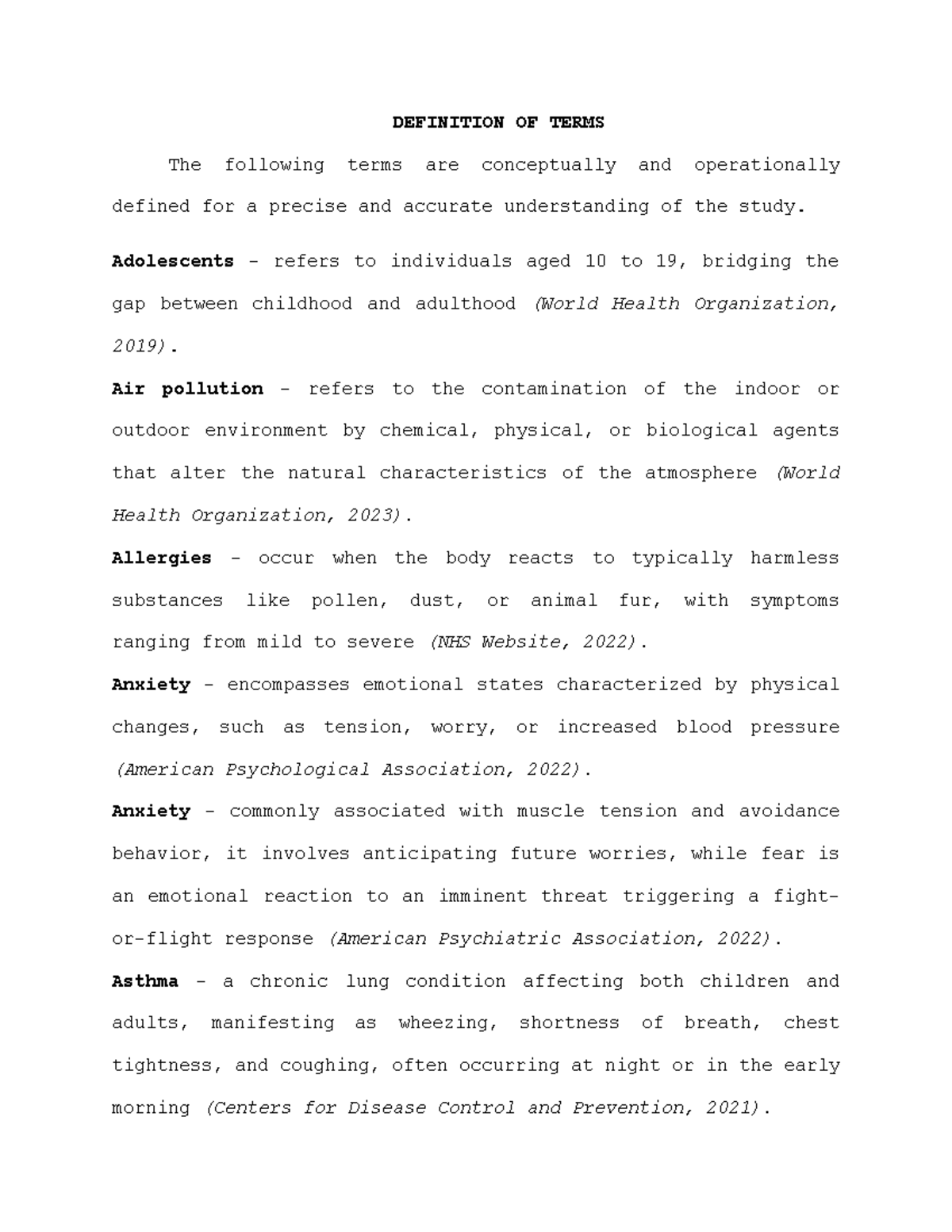 Definition OF Terms - notes - DEFINITION OF TERMS The following terms ...