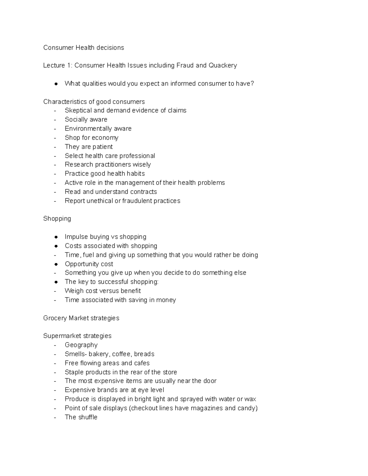 Consumer Health Decision notes - Consumer Health decisions Lecture 1 ...