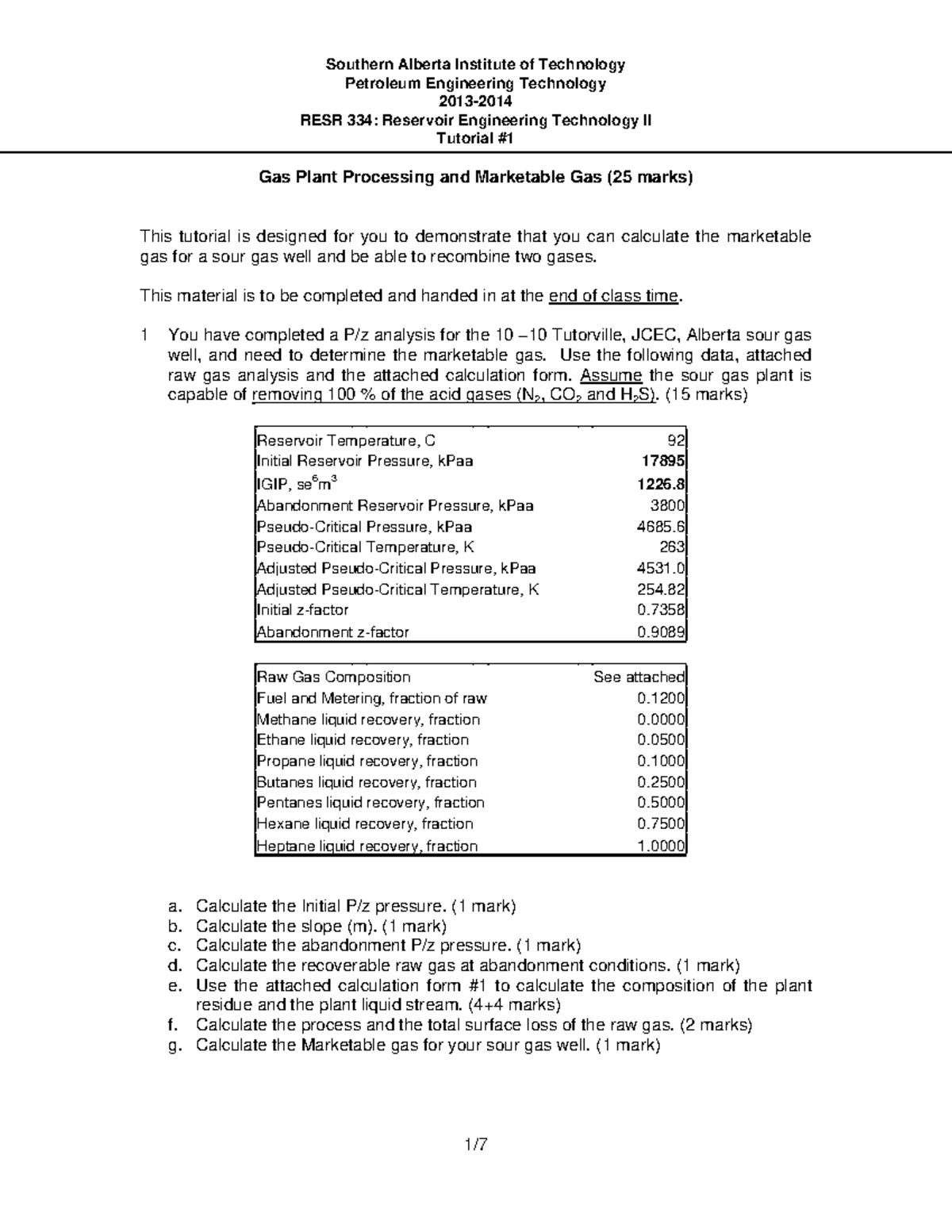 Gas Plant Processing and Marketable Gas - RESR344 - SAIT Polytechnic - Studocu