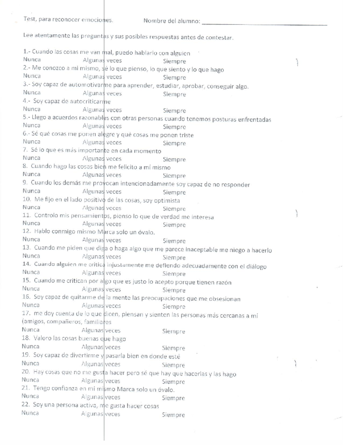 Test para reconocer emociones - Nombre del alumno: Lee atentamente las ...