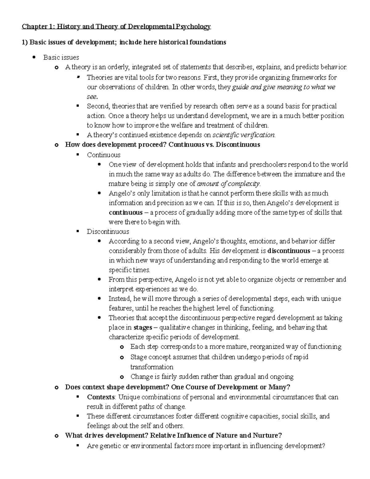 Chapter 1 - Summary Developmental Psychology - Chapter 1: History and ...