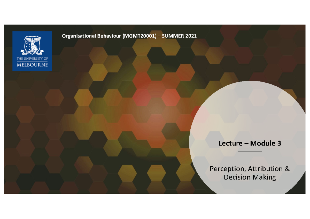 Lecture - Module 3 Perception Attribution and Decision Making ...