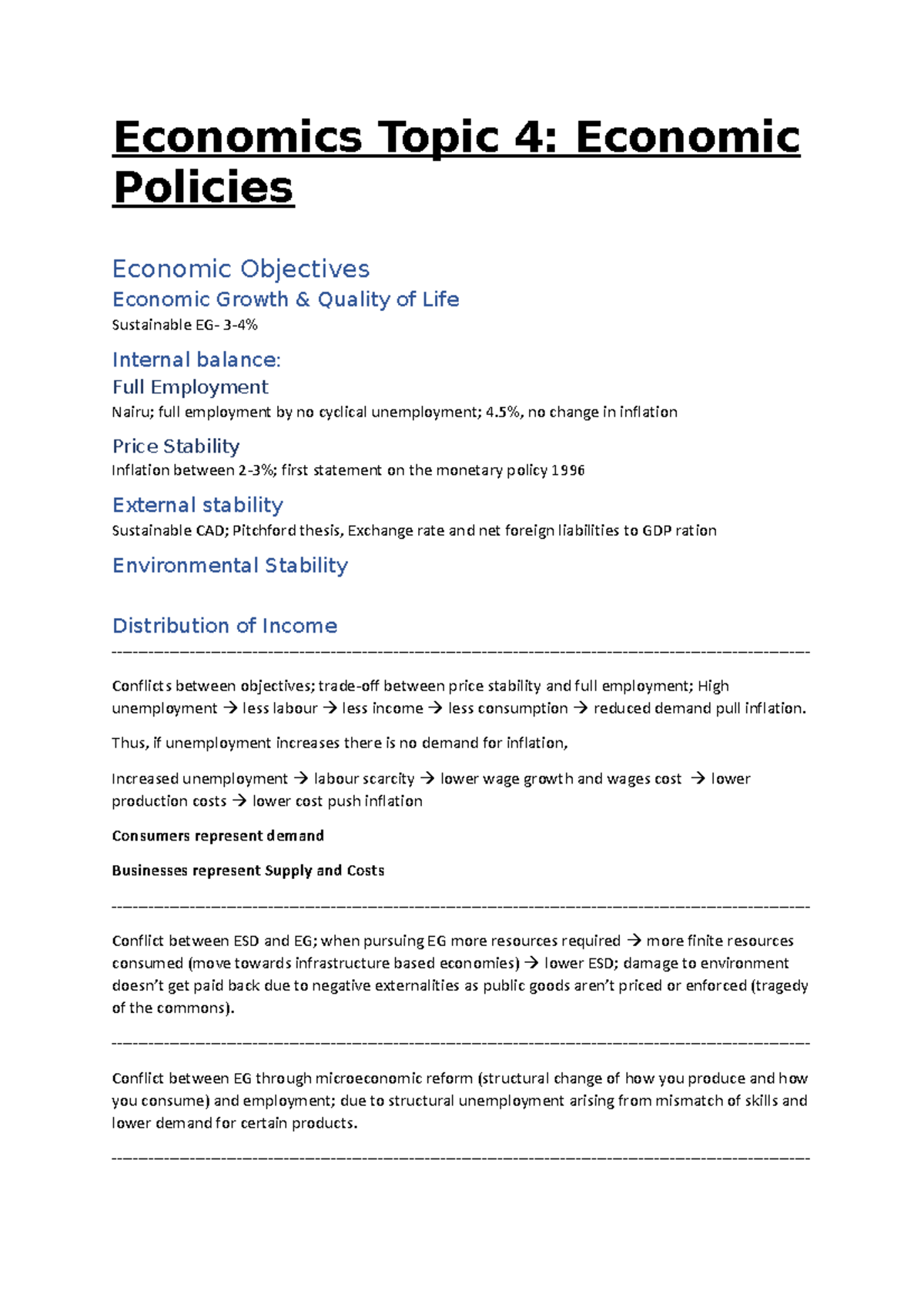 Economics Topic 4 - Economic Policies notes - Economics Topic 4 ...
