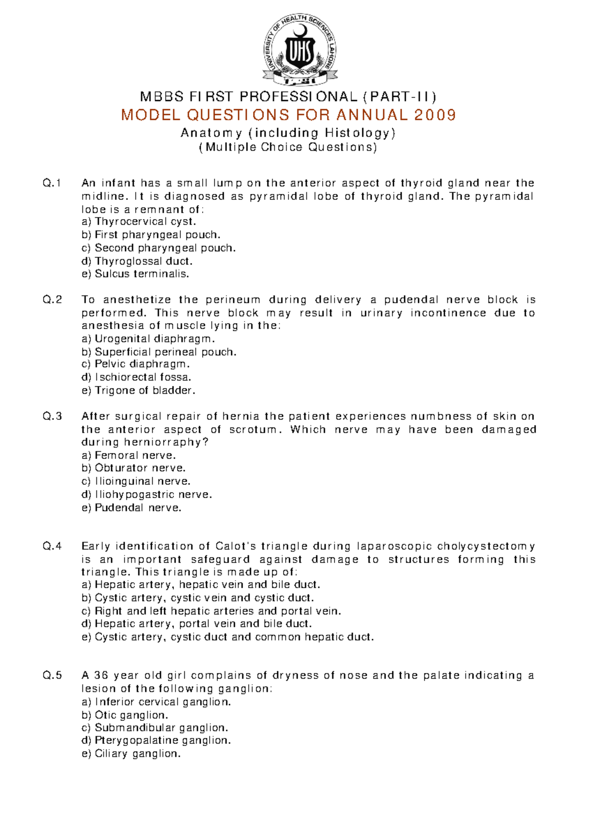 Anatomy II MCQ - multiple choice questions - M BBS FI RST PROFESSI ON ...