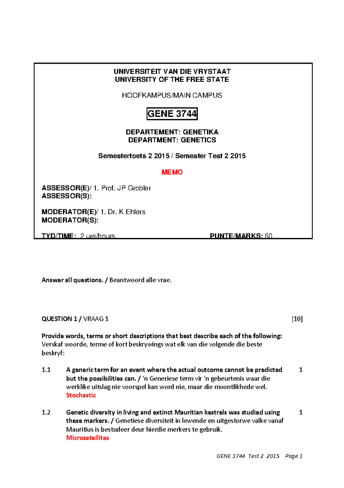 Exam Exam Exam Test Exam Test 3 10 October 2015 Questions