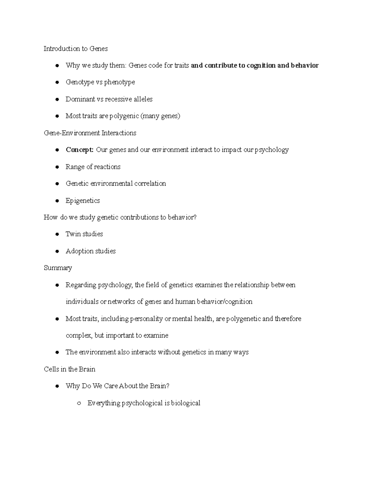 Psychology Notes 2 13 - Introduction to Genes Why we study them: Genes ...
