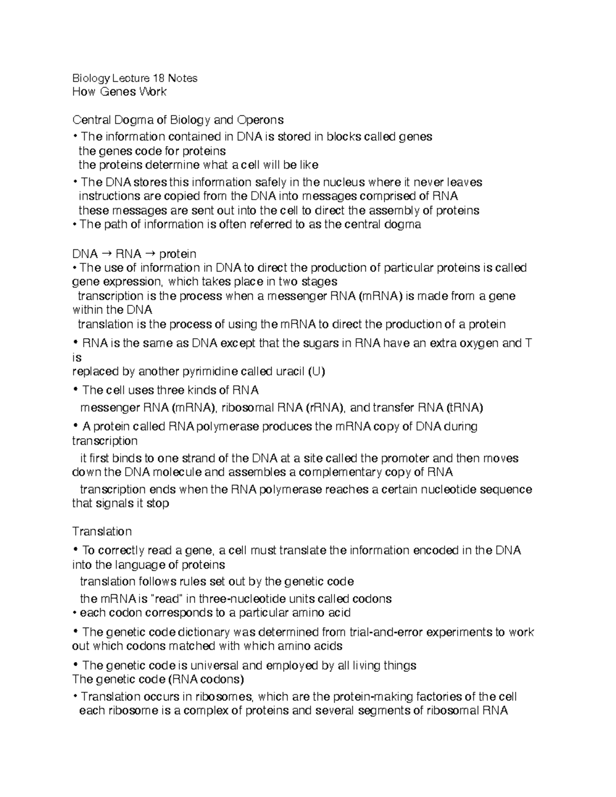 Bio 18 - genes 2 biology class notes - Biology Lecture 18 Notes How ...
