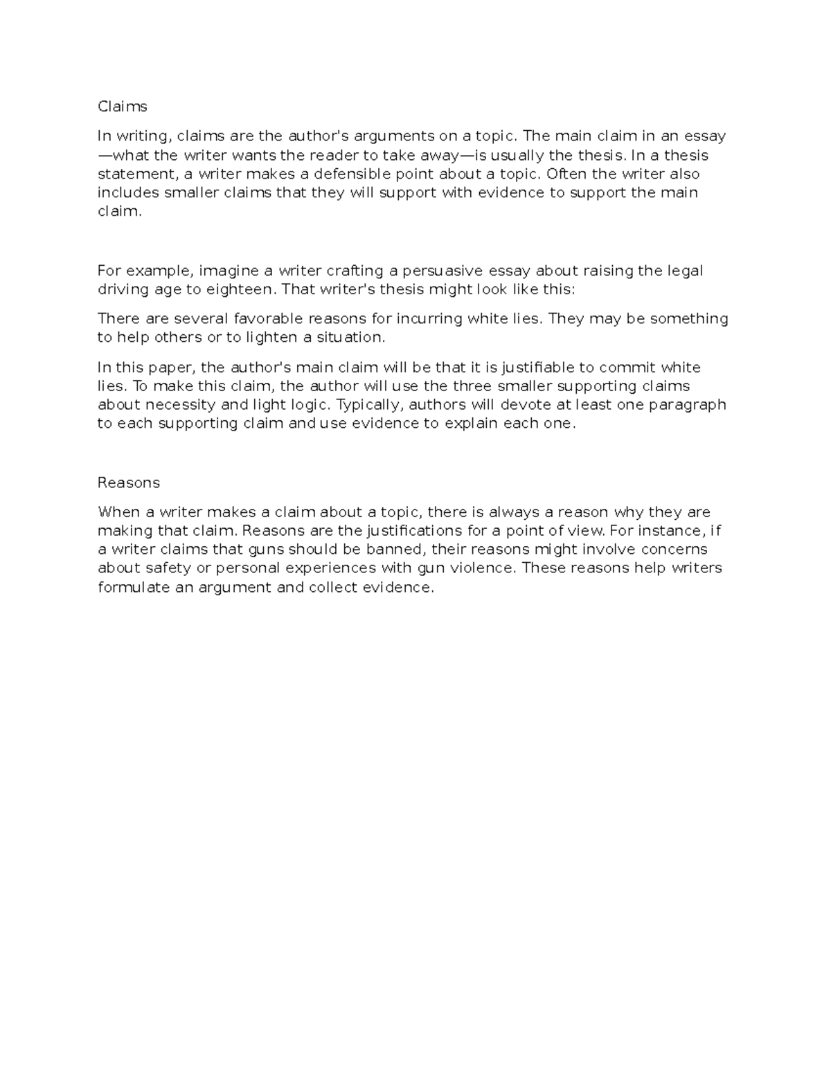 Claims - Claims In writing, claims are the author's arguments on a ...