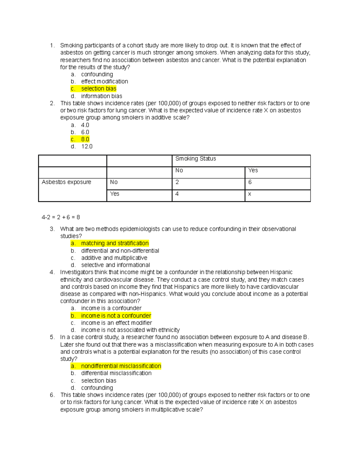 Module 12 practice exam questions - Smoking participants of a cohort ...