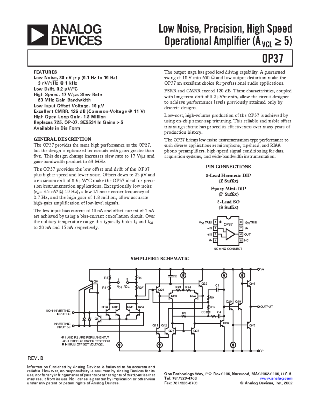Bioinst lab classnote lab02 basic circuit z op37 datasheet - REV. B ...