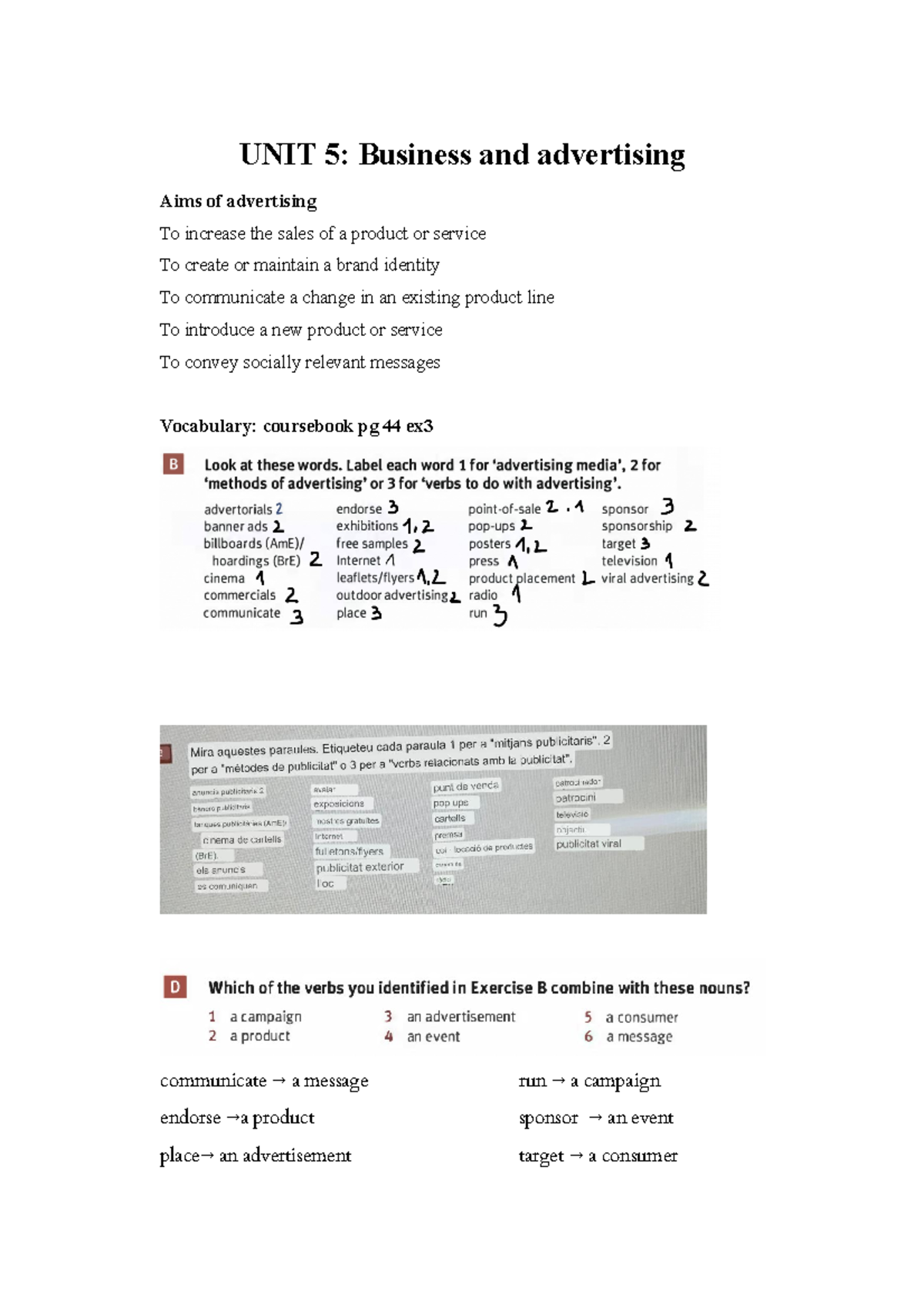 UNIT 5 - Tema 5 - UNIT 5: Business and advertising Aims of advertising ...