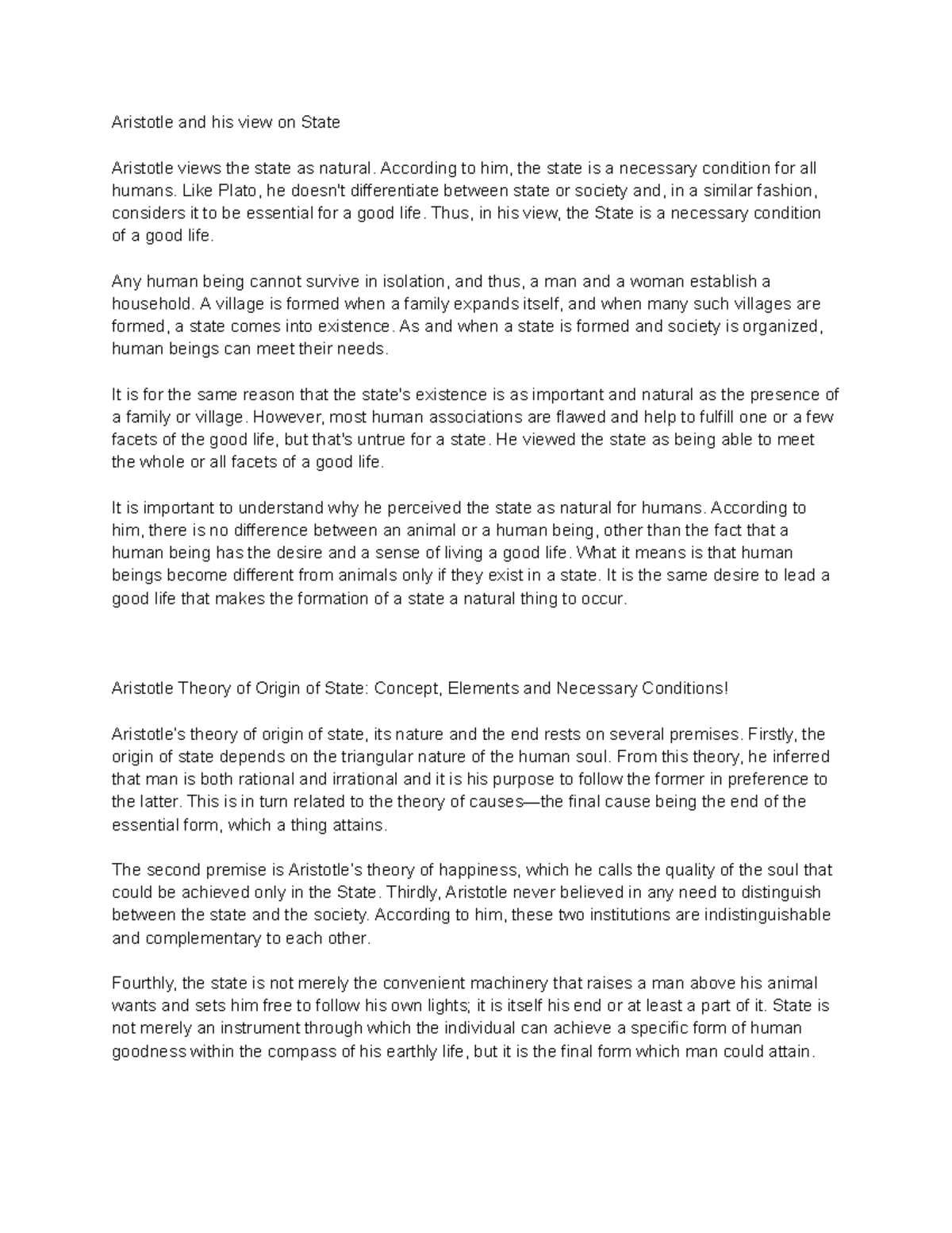 Aristotle Origin Nature State - Aristotle and his view on State ...