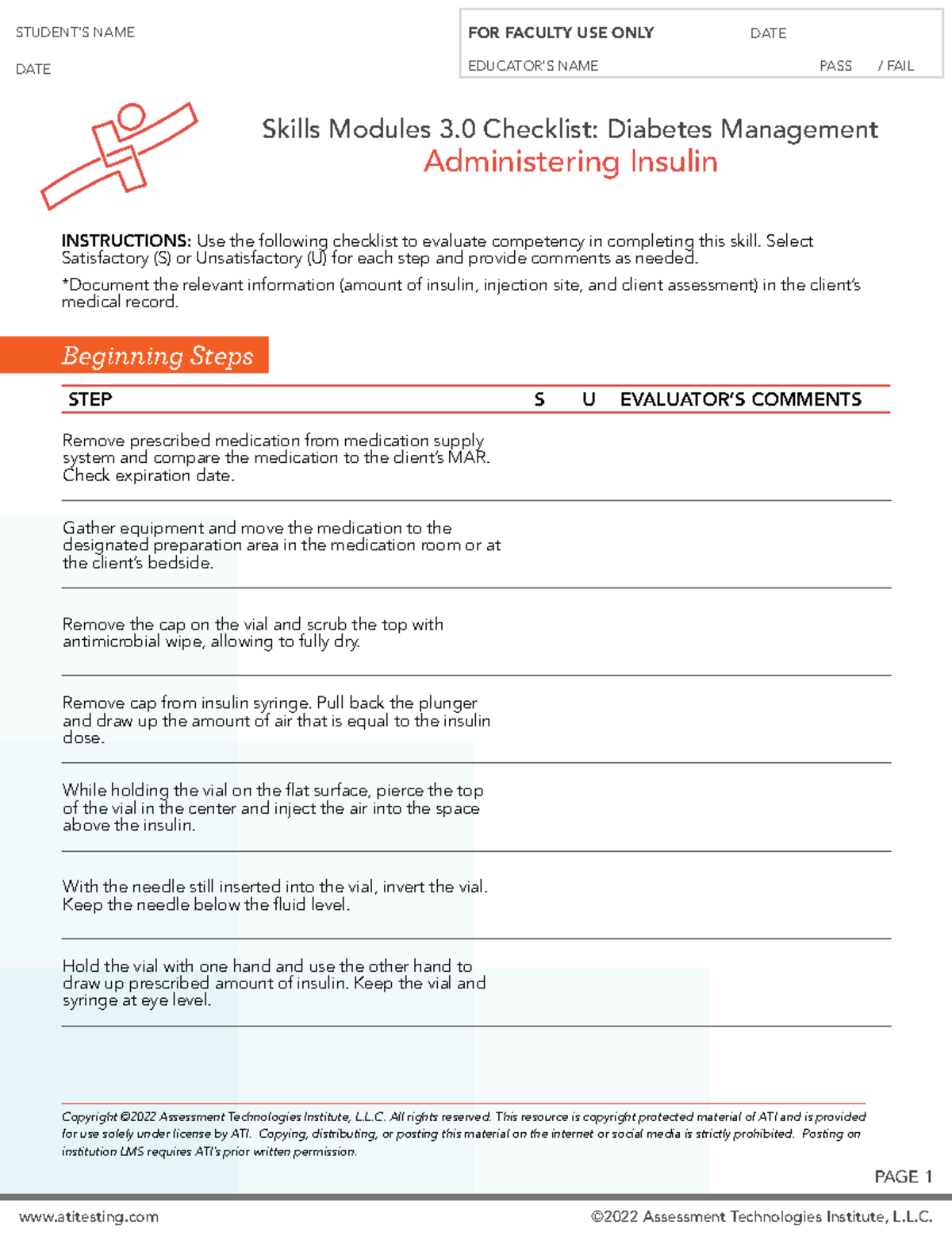 Skills Checklist Diabetes Administering - PAGE 1 Copyright ©2022 ...