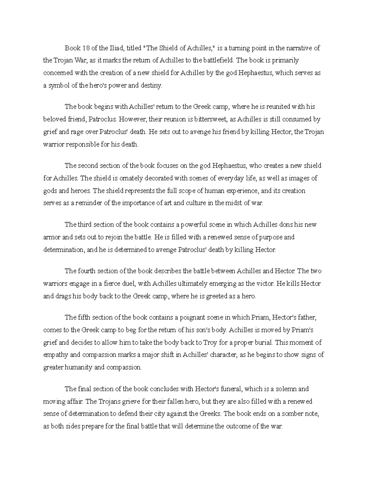 Book 18 of the Iliad Plot Summary - Book 18 of the Iliad, titled "The ...