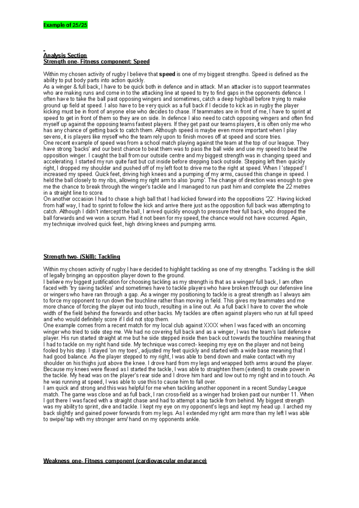 AQA 25 out of 25 Example - Coursework - Analysis Section Strength one ...