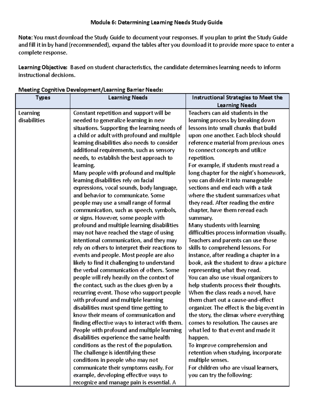 D307 M6 Study Guide - nope - Module 6: Determining Learning Needs Study ...