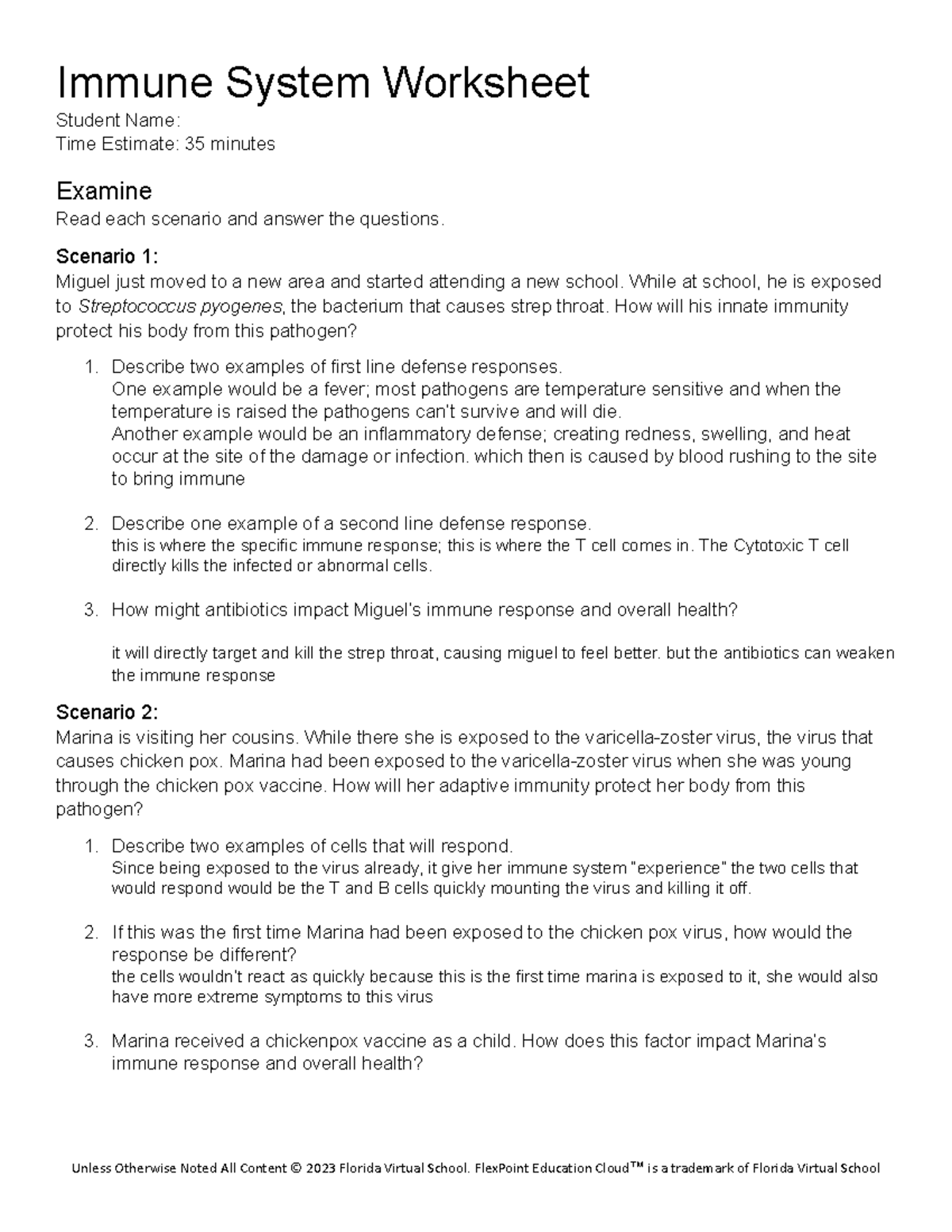 Copy of 603Assignment immune system worksheet - Immune System Worksheet ...